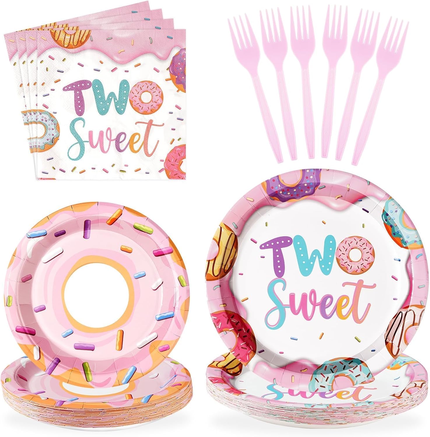 Amazon.com: 96 Pcs Two Sweet Donut Birthday Party Supplies Two Sweet ...