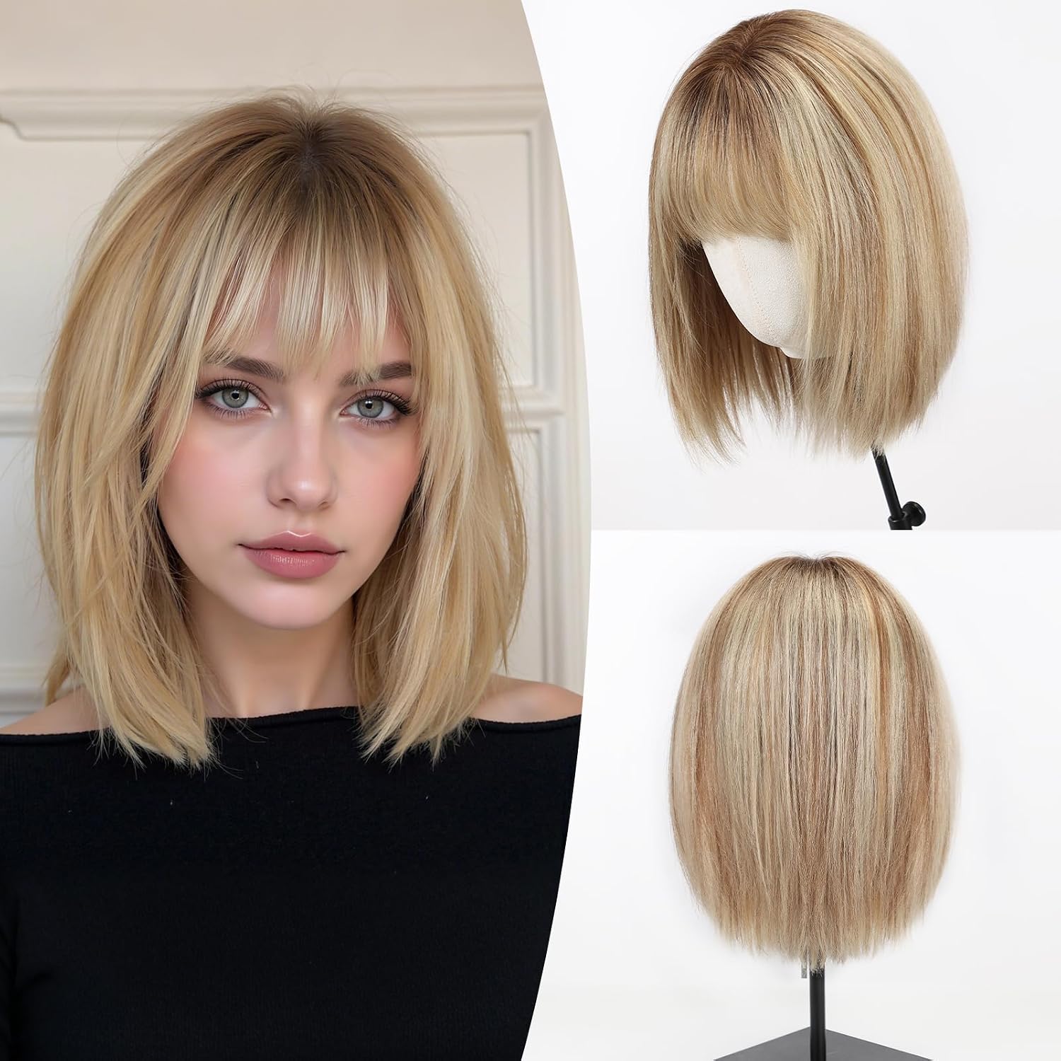 Amazon.com : EMMOR Human Hair Wig for Women - 12 Inch Shoulder Length ...