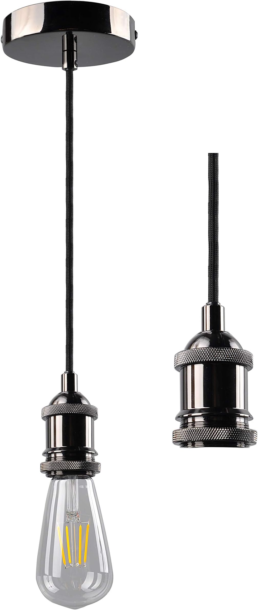 Black Nickel Ceiling Pendant Light Fitting, Twisted Braided Flex,E27 ...