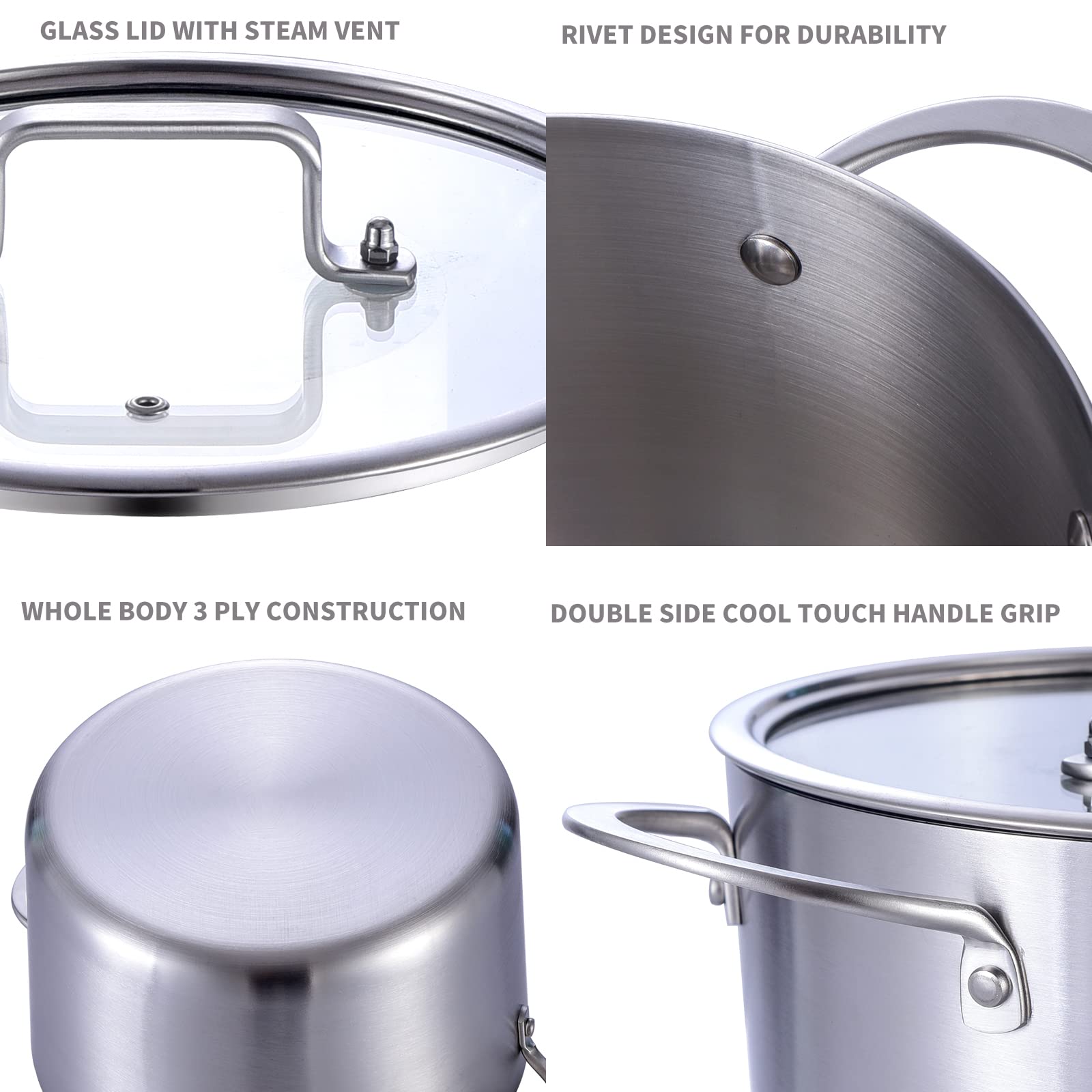 LOLYKITCH Tri-Ply 3 QT Stainless Steel Induction Cooking Pot,Small ...