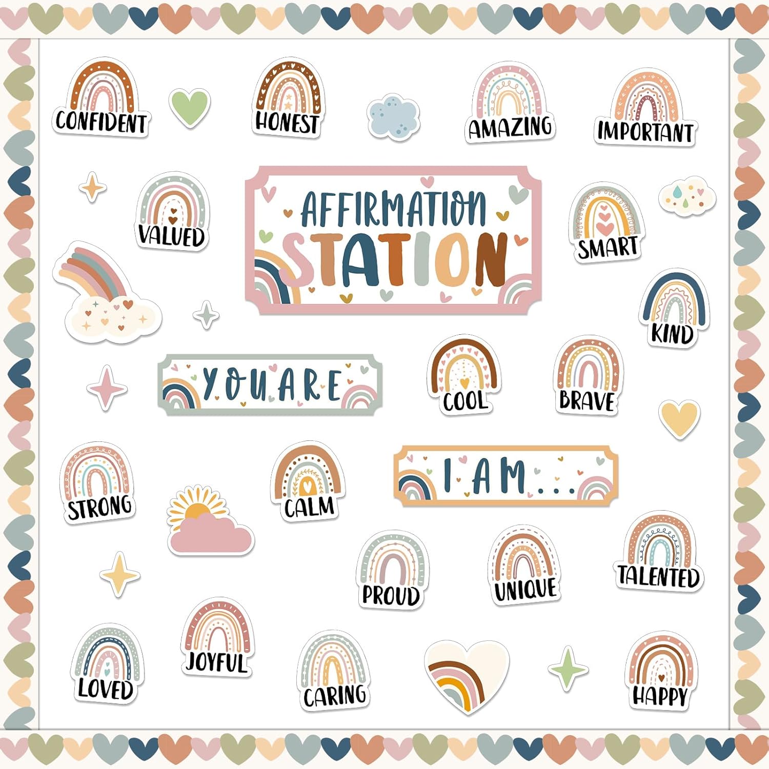 Amazon.com: BOHO Affirmation Station Bulletin Board Set Rainbow ...