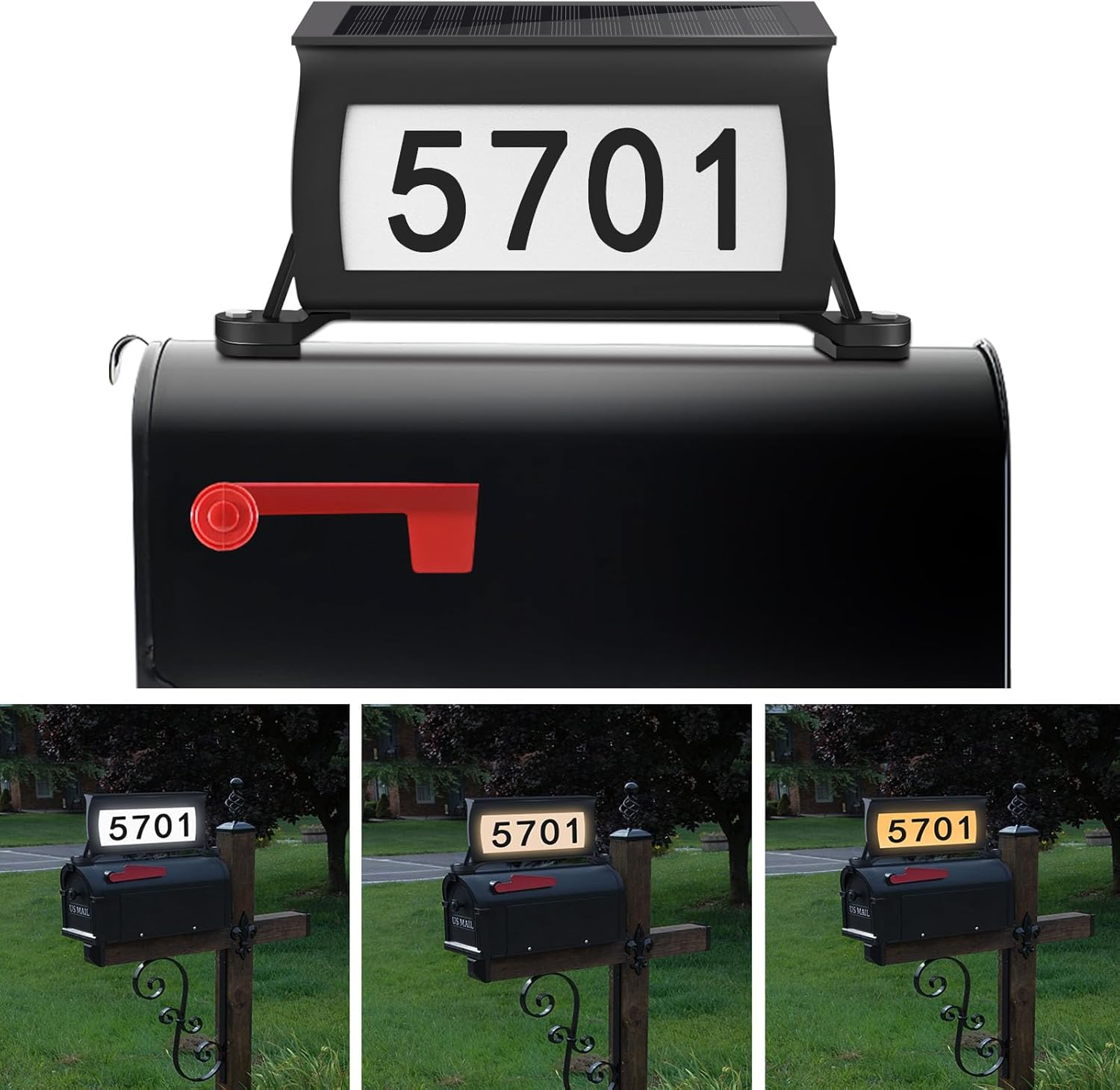 CLAONER Solar Address Sign for Mailbox, House Number Plaque Double Side ...