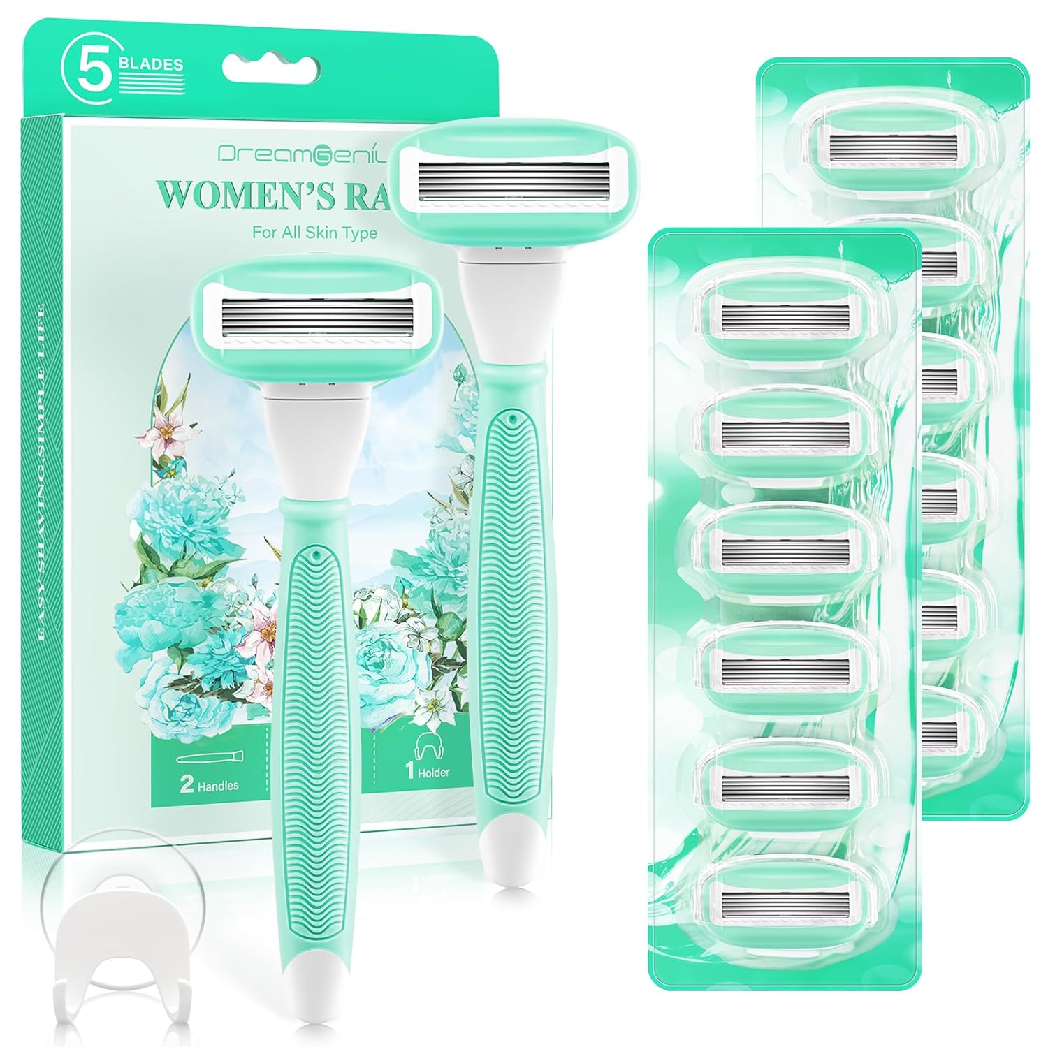 Amazon.com: Razors for Women Include 2 Non-Slip Handles and 14 Blade Refills with a Shower ...