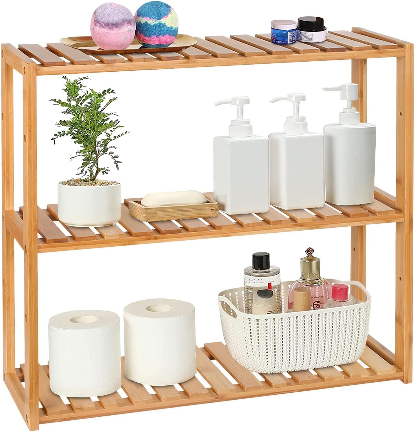 Amazon.com: PayLessHere Bamboo Bathroom Shelf 3-Tier Storage Shelves ...
