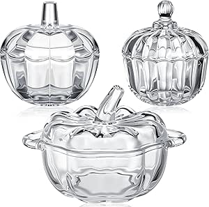 Amazon.com | Mimorou 3 Pcs Glass Pumpkin Candy Jar Thanksgiving Clear ...