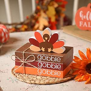 Amazon.com: 4PCS Thanksgiving Mini Wood Book Stack with Turkey - Fall ...