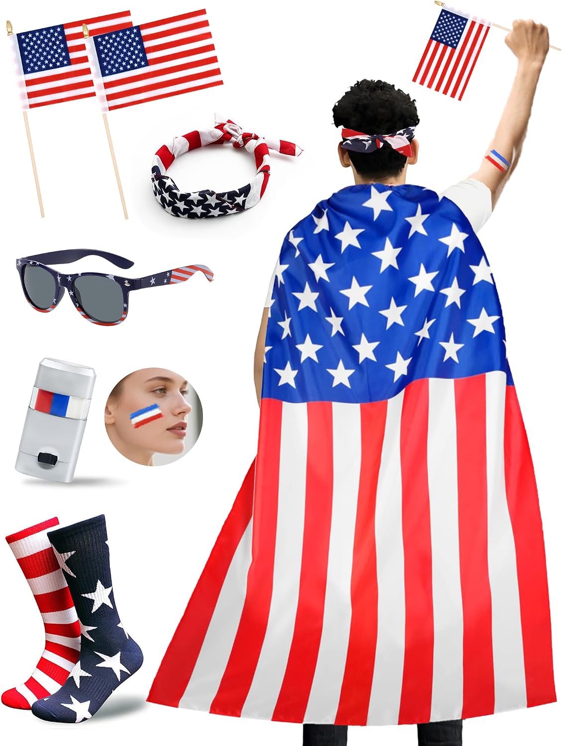Amazon.com: Ainiel 250 Year American Flag Costume Cape,4th of July ...