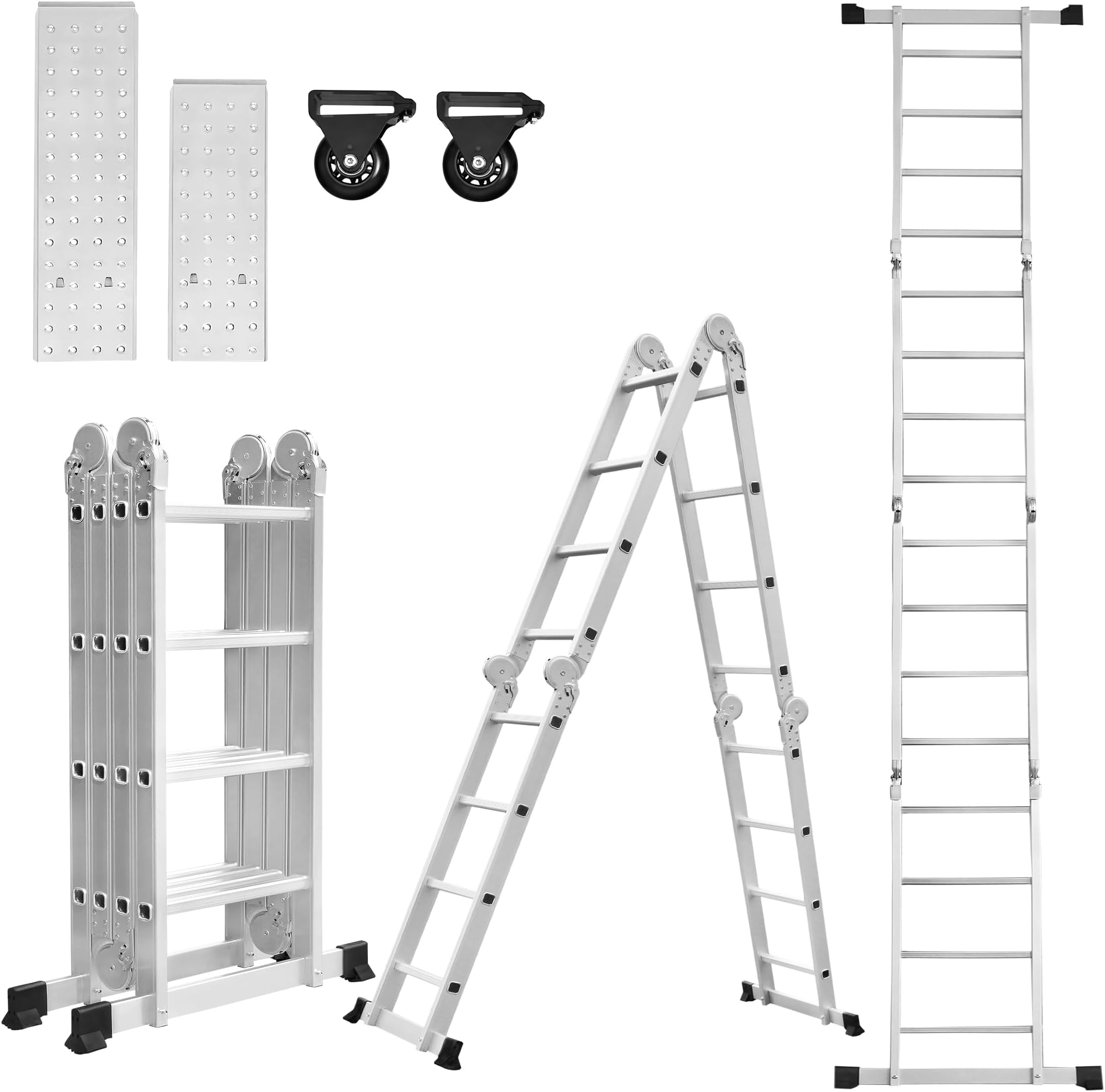 UISEBRT Multi-Purpose Ladder 4 x 4 Aluminium with Platform 6 in 1 ...