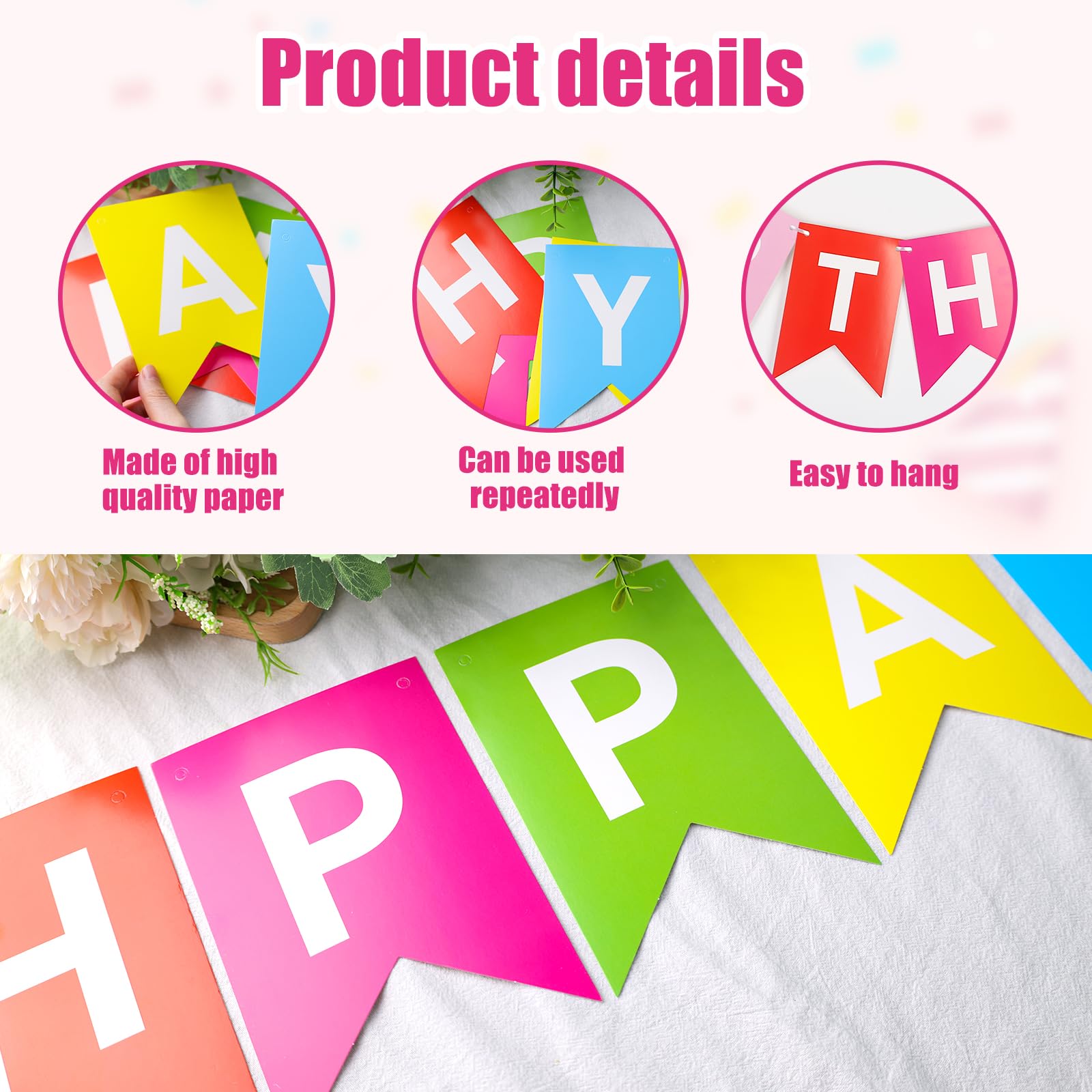Snapklik.com : DomeStar Rainbow Happy Birthday Banner, Colorful ...