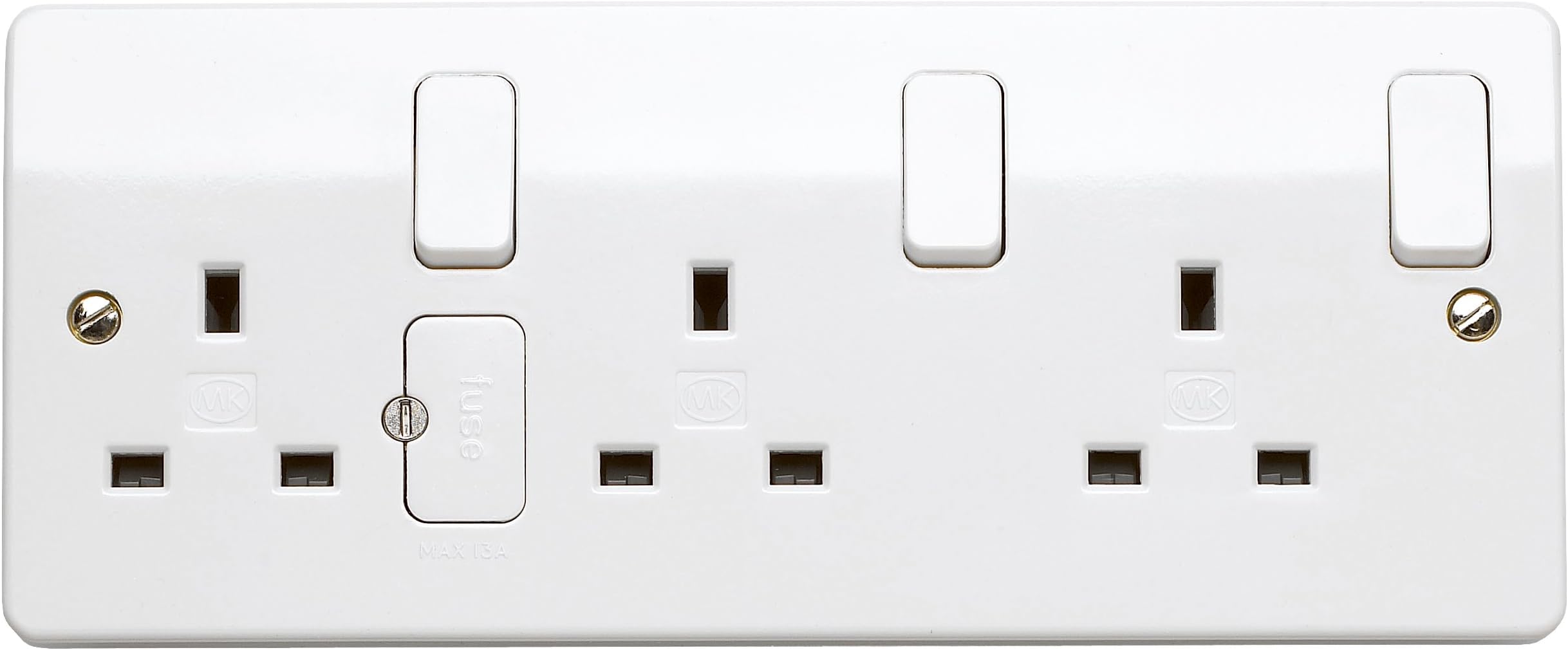 MK Logic Plus Triple Socket (K2737 WHI) 13A 3 Gang, in white, with ...
