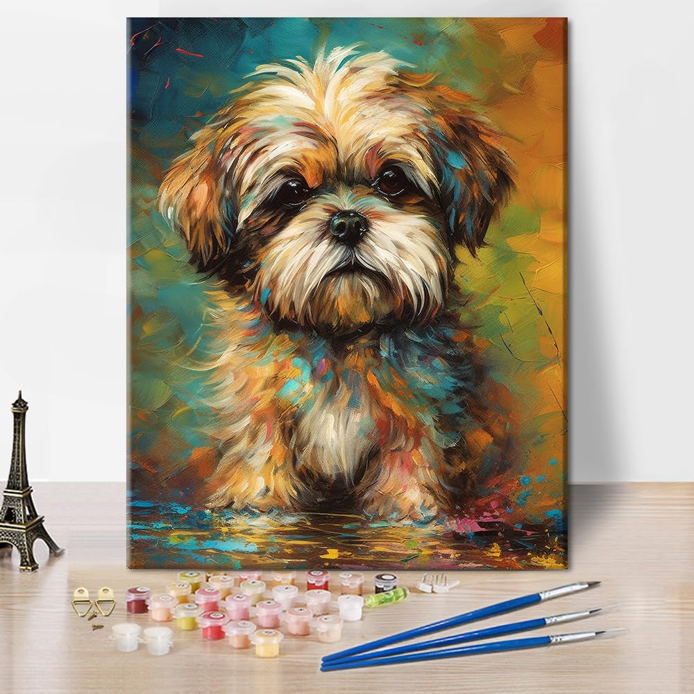 Amazon.com: Paint by Numbers Dog Canvas Paint by Number for Adults Shih ...