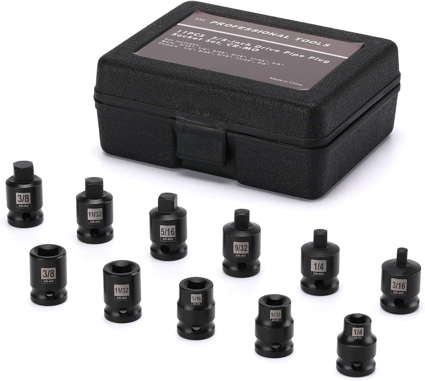 AIRTOON 3/8" Drive Pipe Plug Socket Set, 11-Piece, SAE, CR-MO, Tapered ...
