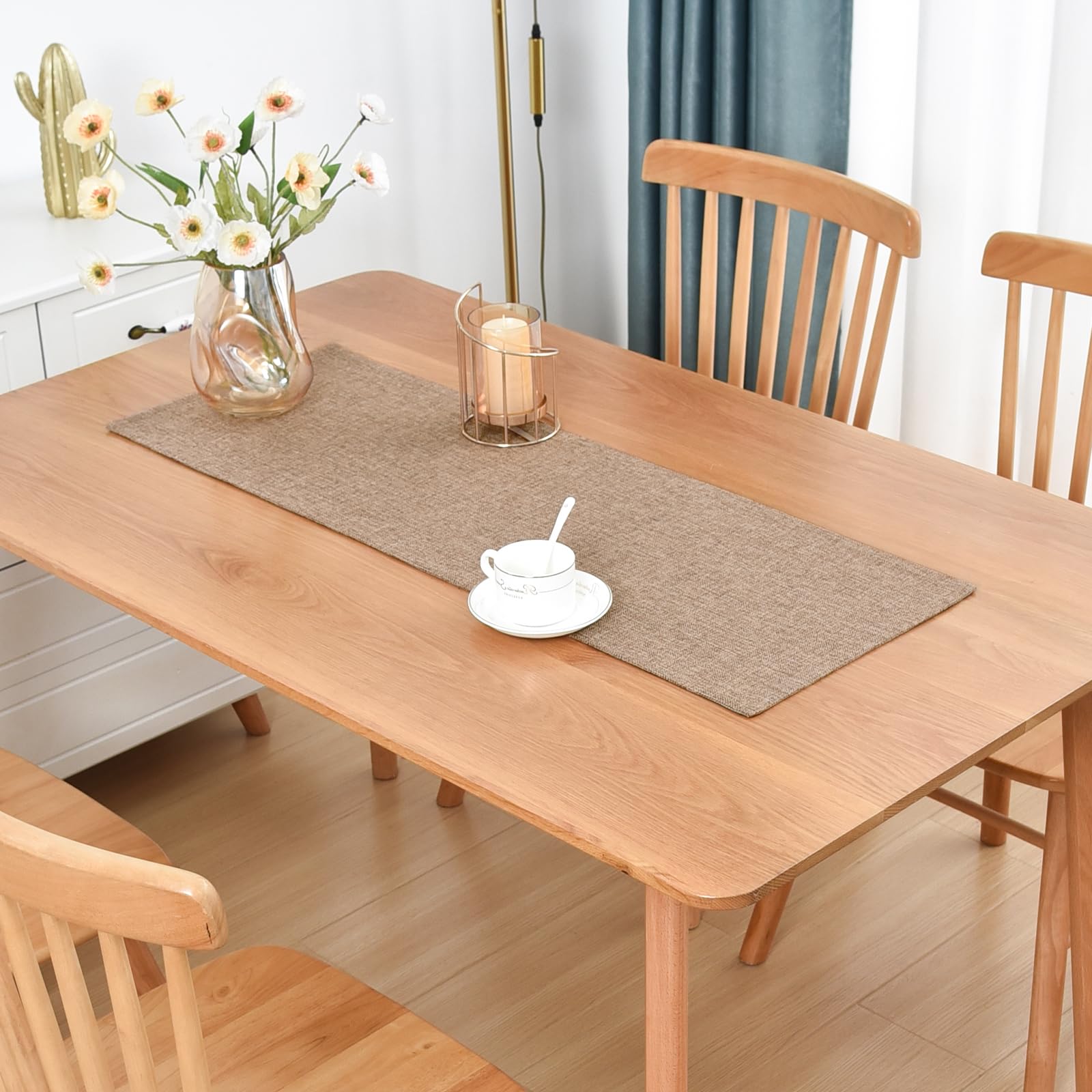 Amazon.com: Farmhouse Rustic Table Runner Khaki Faux Linen Double Layer ...