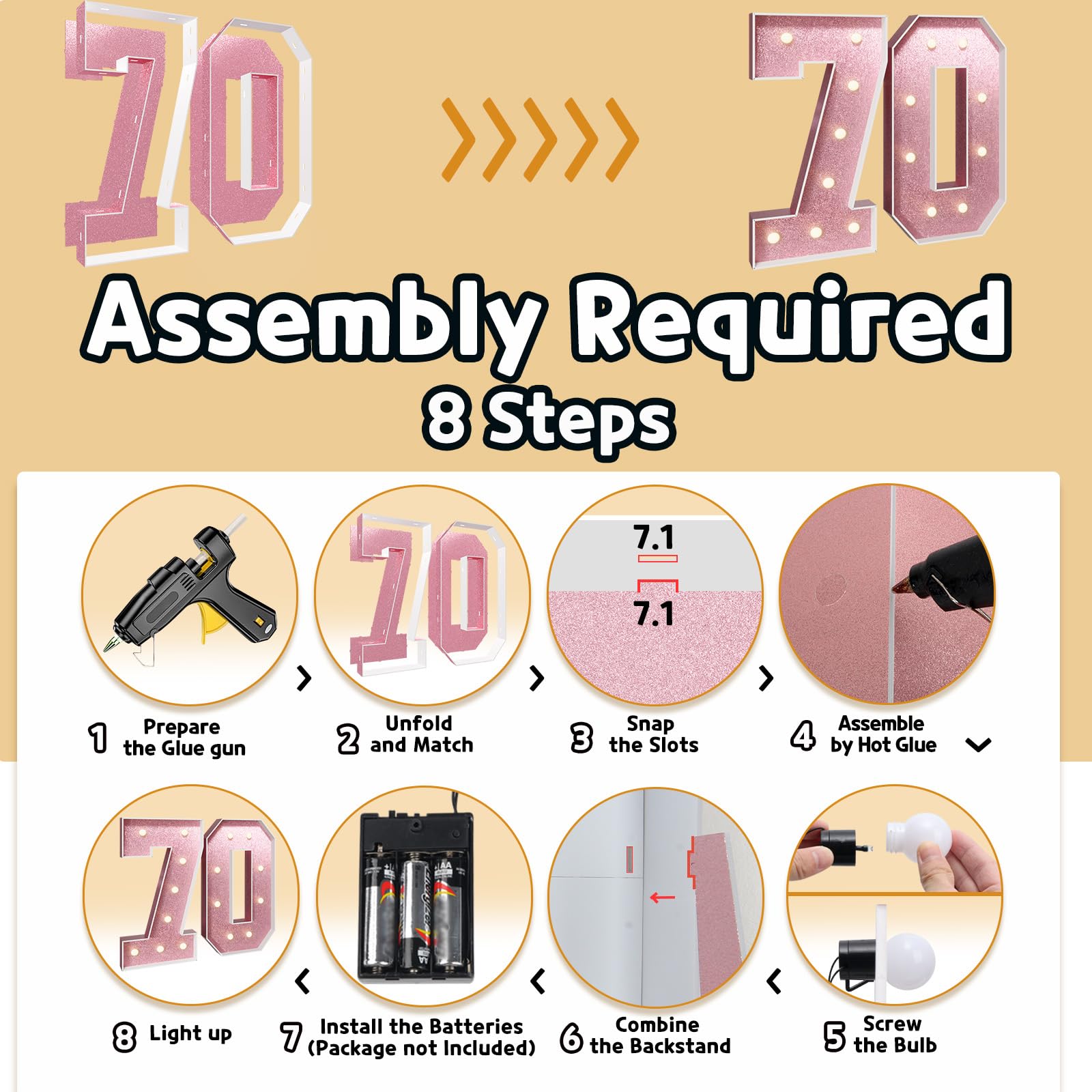 Snapklik.com : Imprsv 3FT Rose-Gold 70th-Birthday Decorations Numbers ...