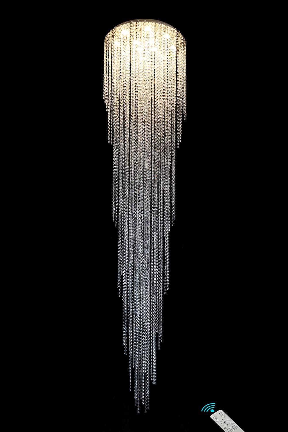 H102'' Modern Crystal Chain Pendant Light Chandeliers for High Ceiling ...