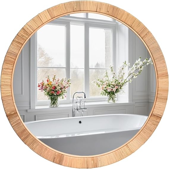 Amazon.com: FUIN 25" Boho Chic Round Rattan Mirror - Handmade Wicker ...