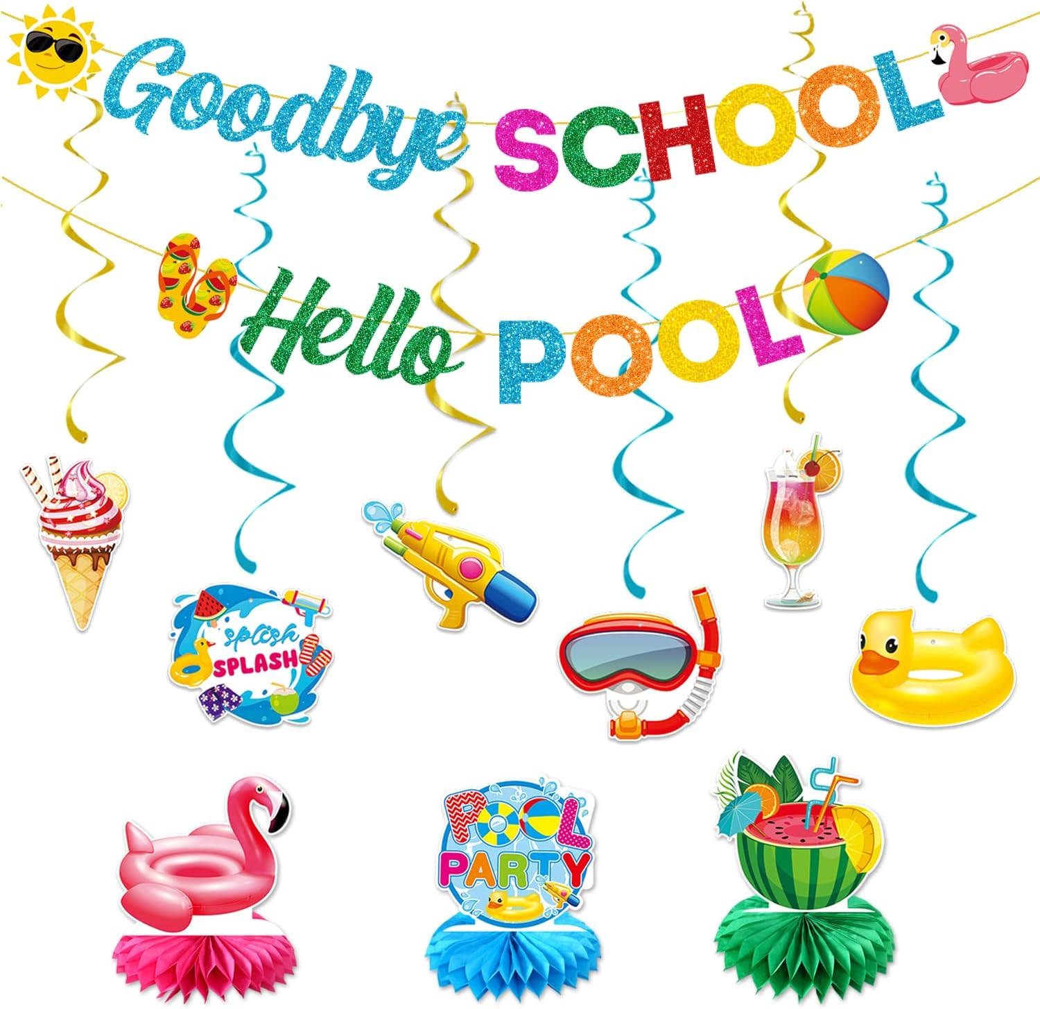 Amazon.com: Bye Bye School Hello Pool Banner Last Day of School Party ...
