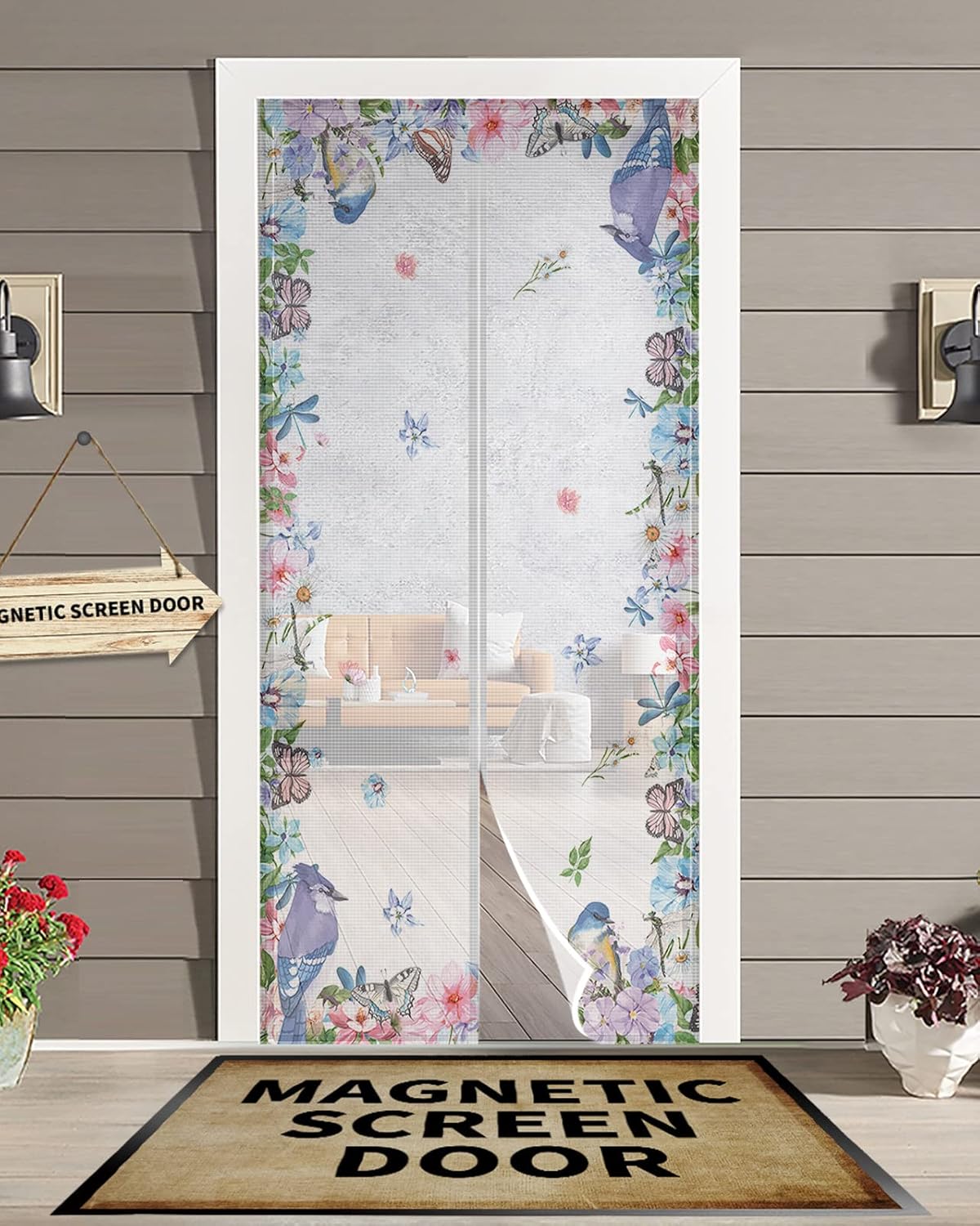 Amazon.com: OComster Spring Flower Magnetic Screen Door, Pink Floral ...