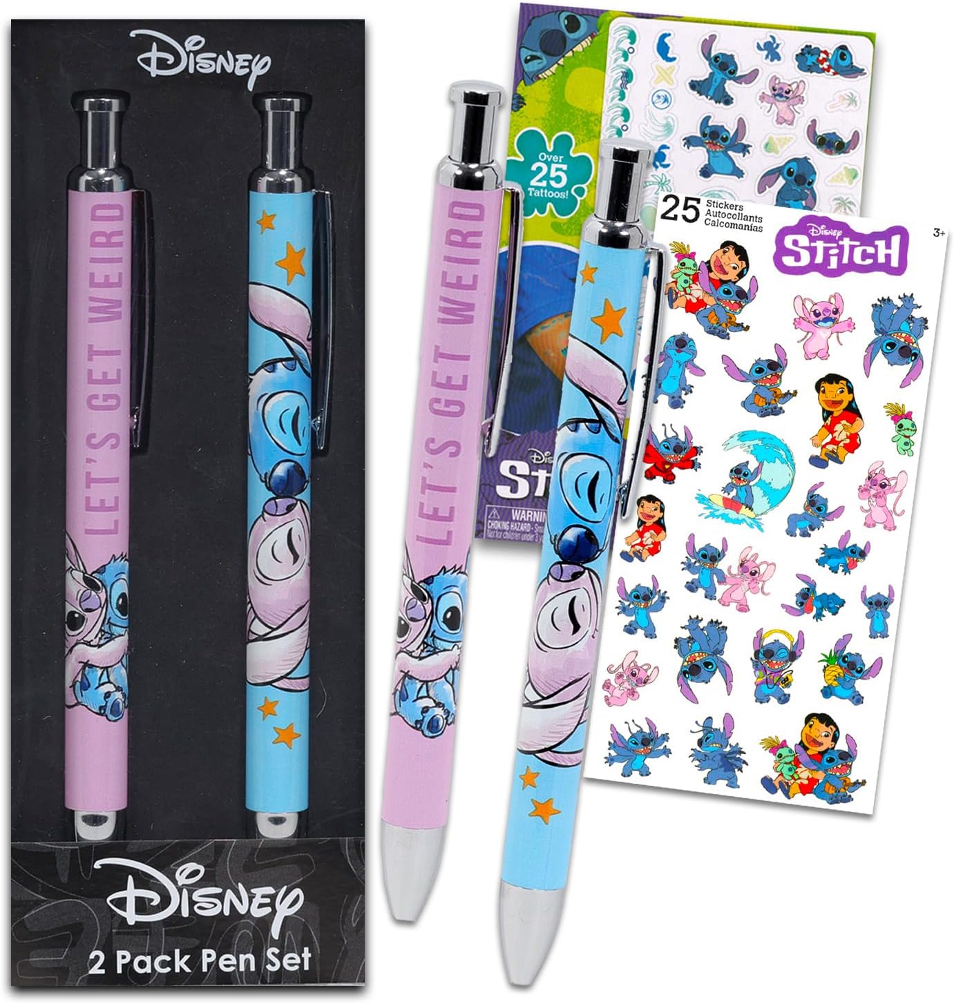Amazon.com: Disney Stitch Pens Set - Bundle with 2 Stitch and Angel Pens with Clip Plus Stickers ...
