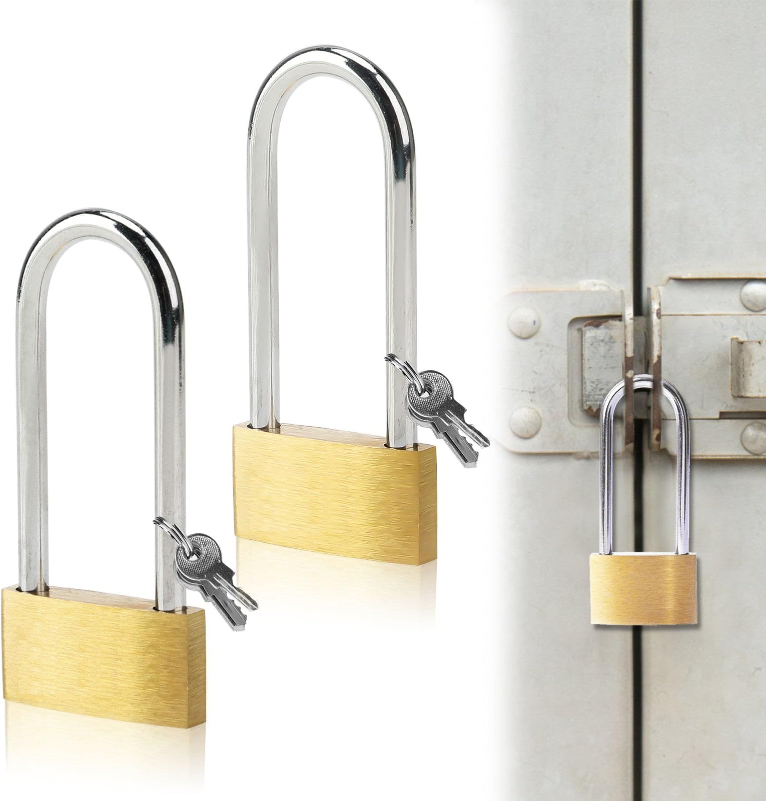 2 Pack High Security Brass Padlocks with 6 Keys, 40mm Long Shackle ...