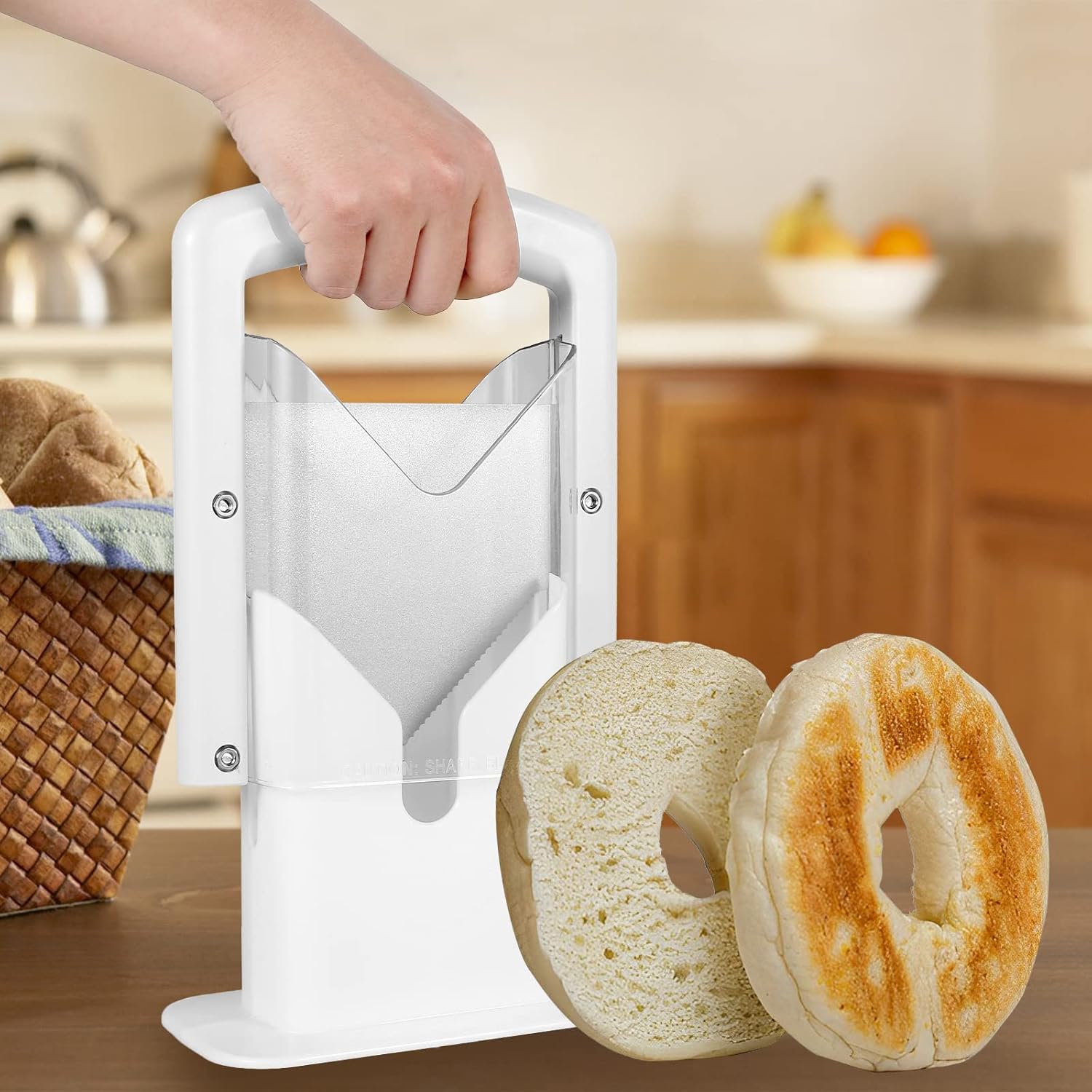 Amazon.com: Stainless Steel Bagel Cutter Slicer with Safety Grip ...