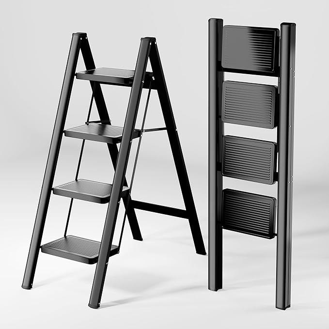 KOLL LINK Step Ladder 4 Step Folding, Sturdy 330 Lbs Small Step Stool ...