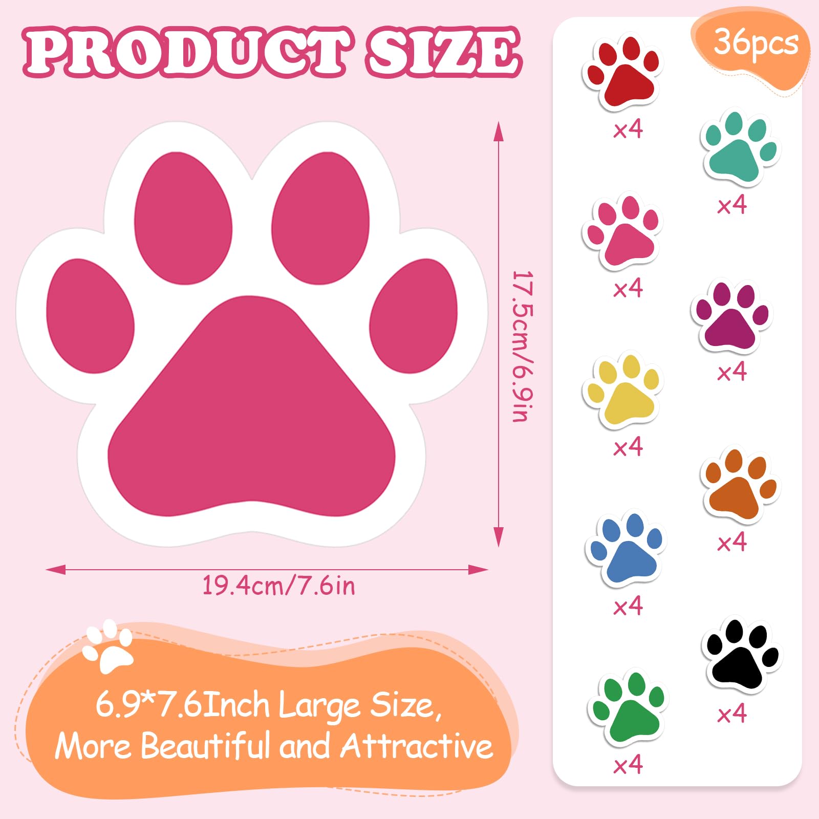 Weecent 36 Pcs Paw Prints Cutouts, 6 Inch Large Size Dog Paw Print Cut ...
