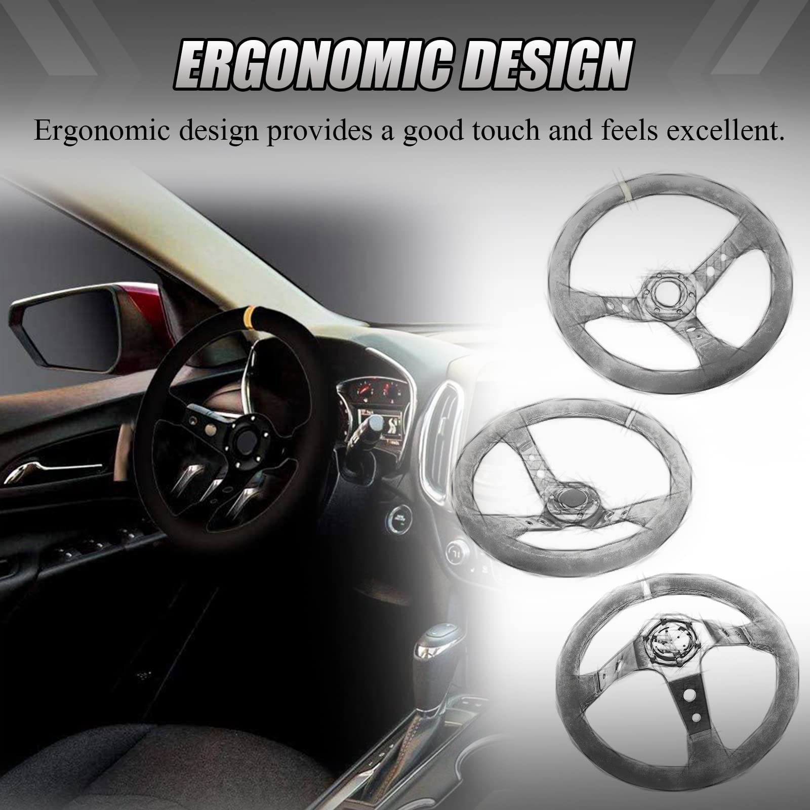 Snapklik.com : Somusen Universal Racing Steering Wheel Suede Deep Dish 14”/350mm 6 Bolts