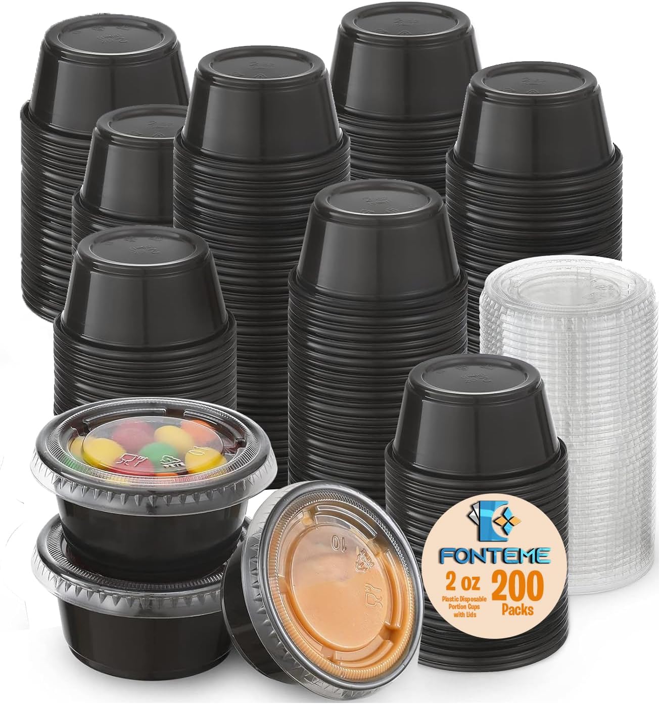 Amazon.com: Fonteme Black Plastic Portion Cups With Lids - (200 Sets ...