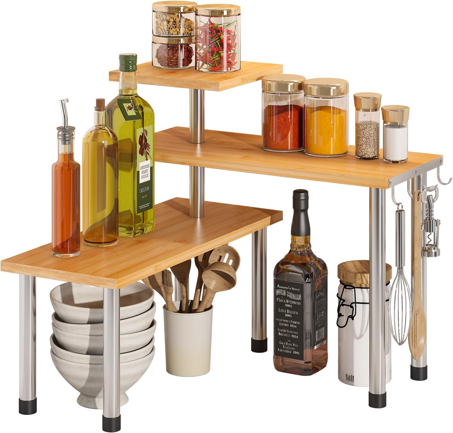 Amazon.com: GHWIE Countertop Organizer Corner Shelf - Bamboo Corner ...
