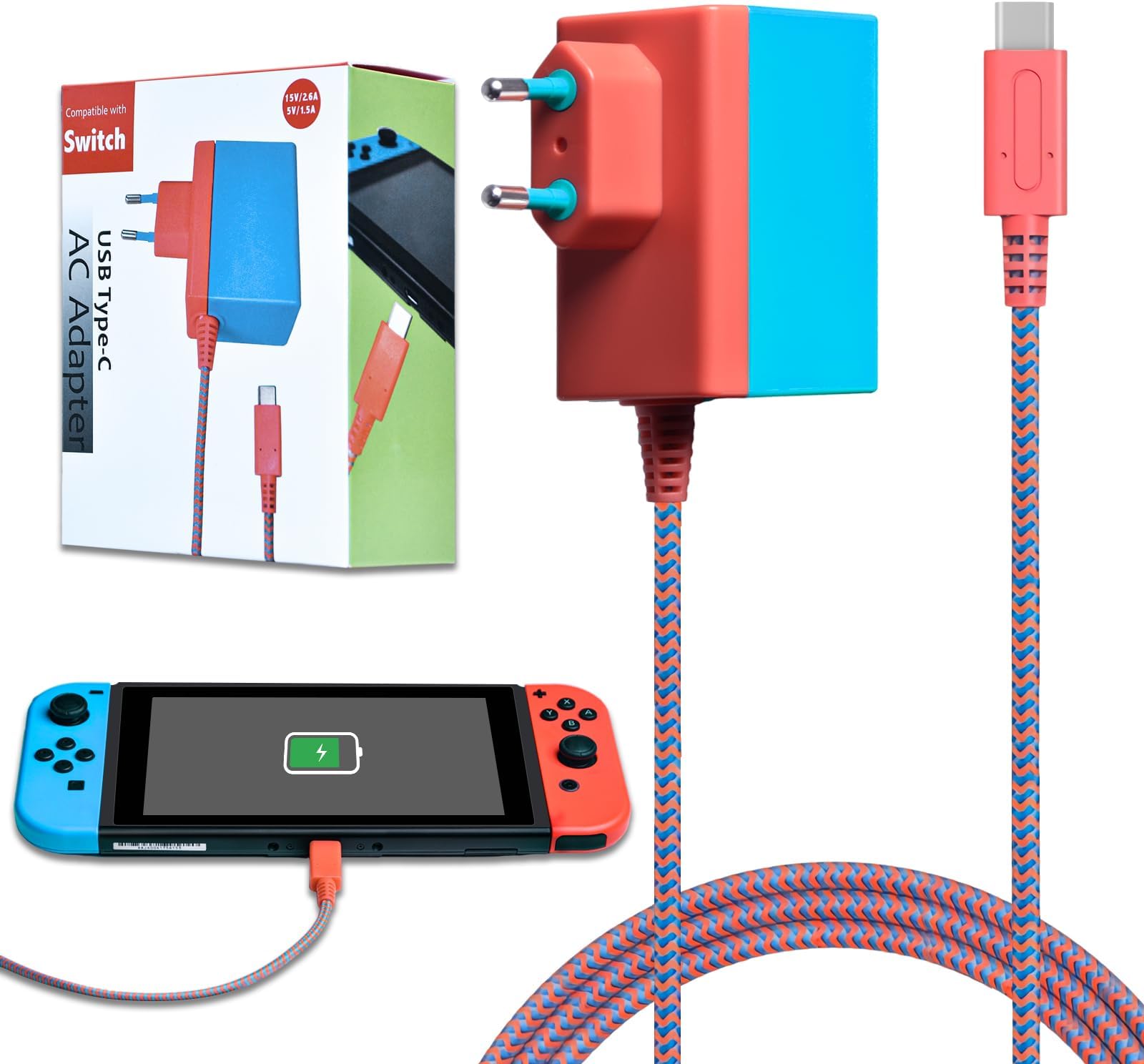 Caricatore per Nintendo Switch, 45W Alimentatore Switch con Cavo 1.5M/5FT Carica Rapida per ...