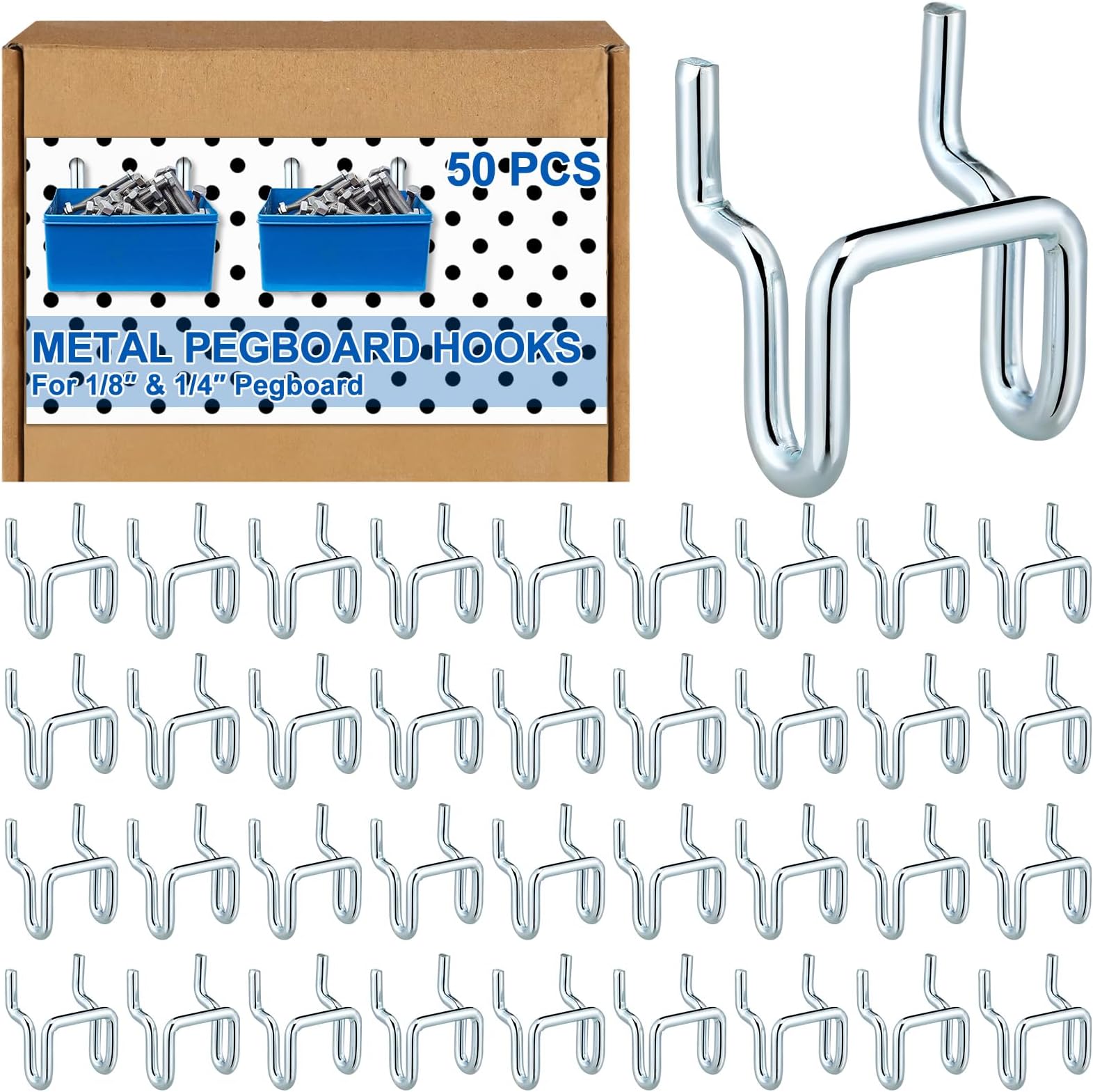 Amazon.com: Tandefio 50 Pcs Metal Pegboard Hooks Slatwall U Hook Heavy ...