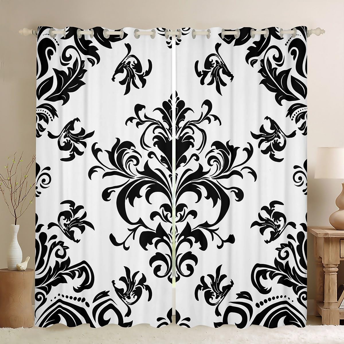 Black And White Damask Curtains Luxury Mahican Full Shading Damask