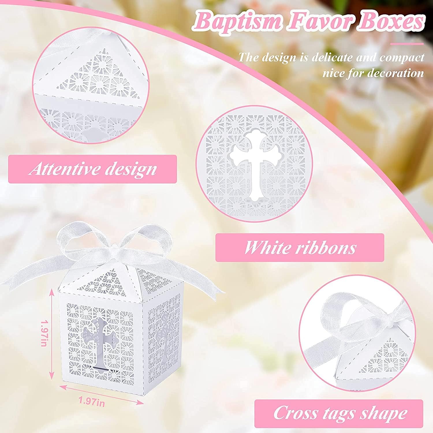 20 Pcs Candy Treat Gift Box with Ribbons, First Communion Christening ...