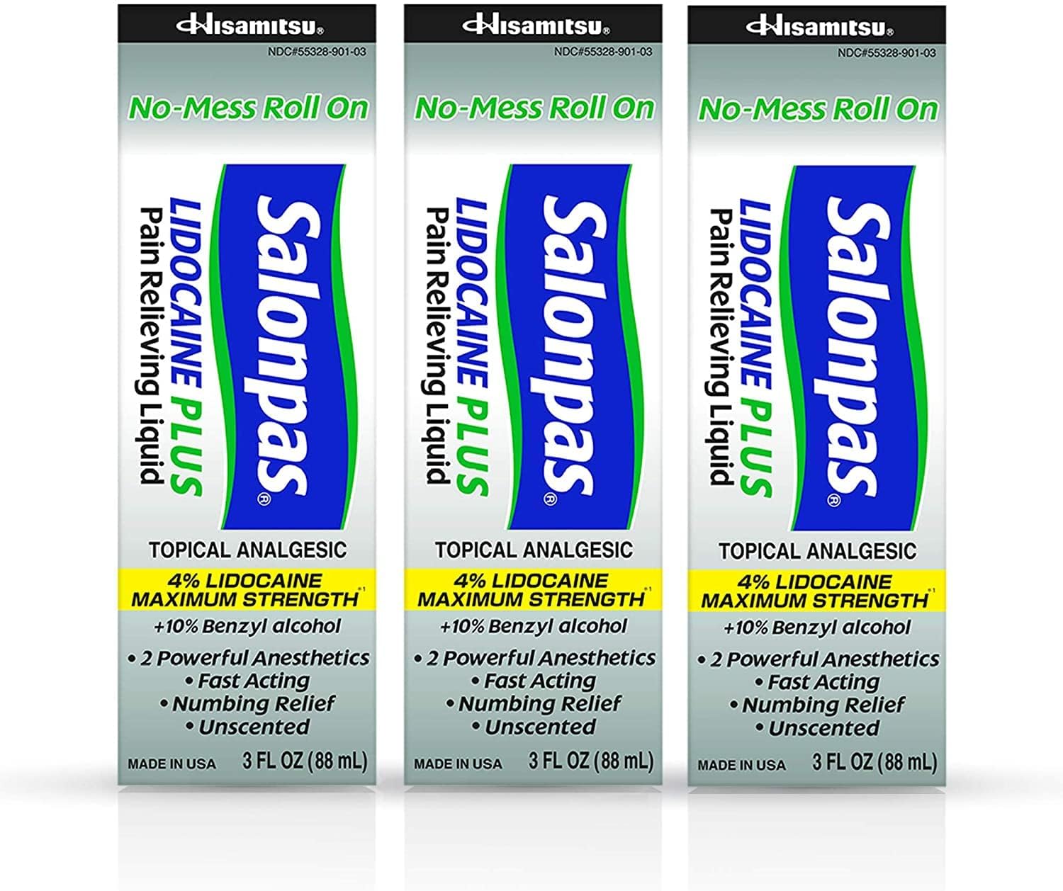 Amazon.com: Salonpas LIDOCAINE PLUS 3 oz ROLL ON Pain Relieving Liquid ...