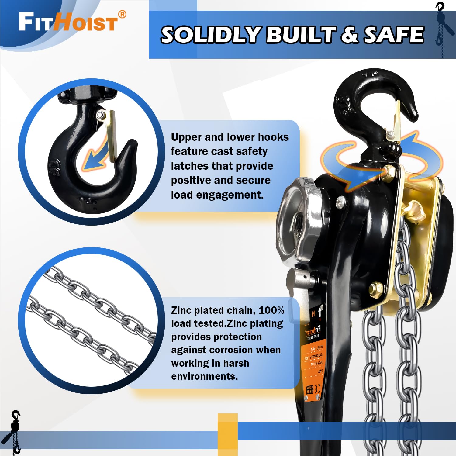 Snapklik.com : FITHOIST 1 Ton Chain Hoist 2200LBS Capacity 10Ft Lift ...