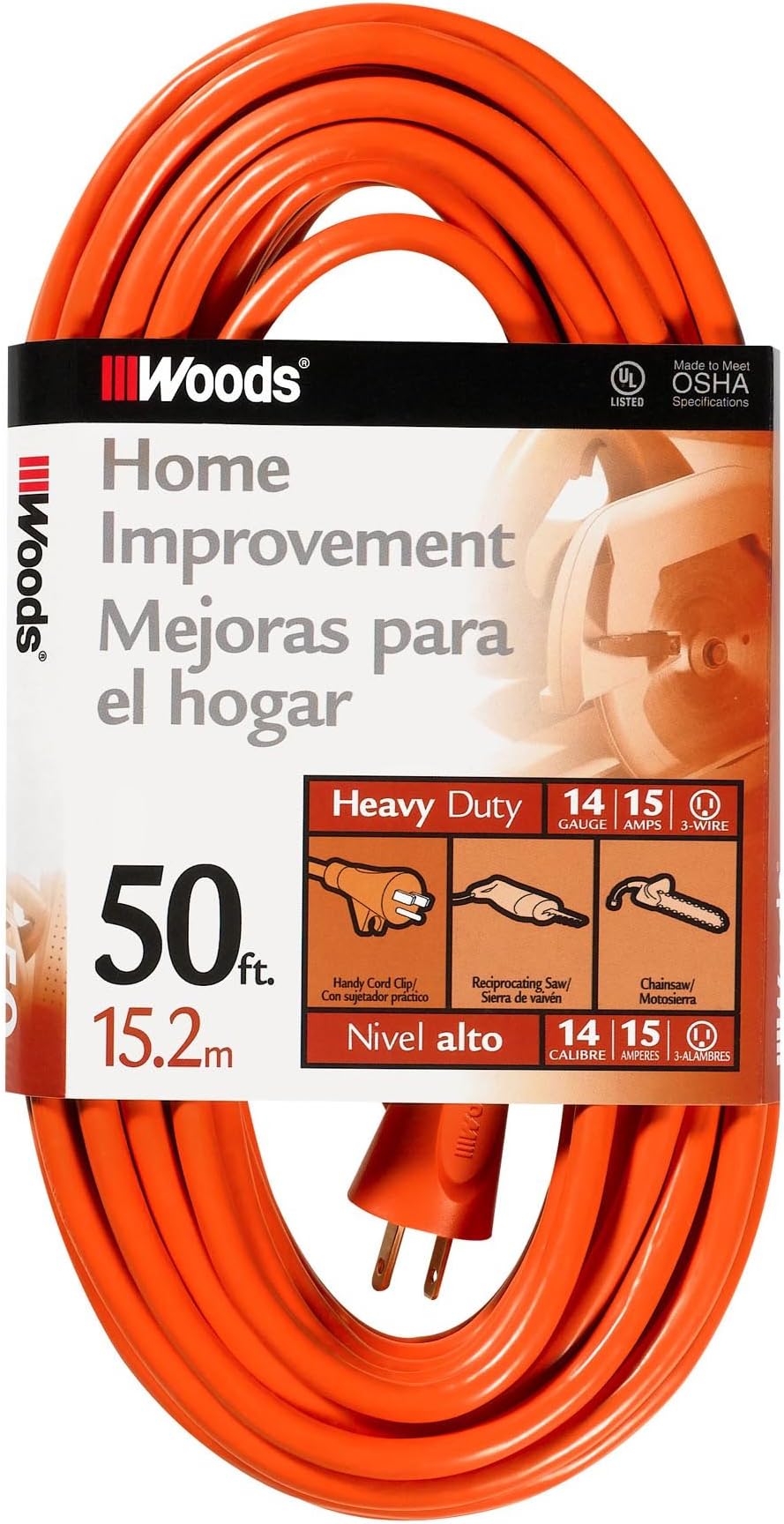 Woods 626 14/3 50-Foot Outdoor SJTW Vinyl Extension Cord (Orange ...