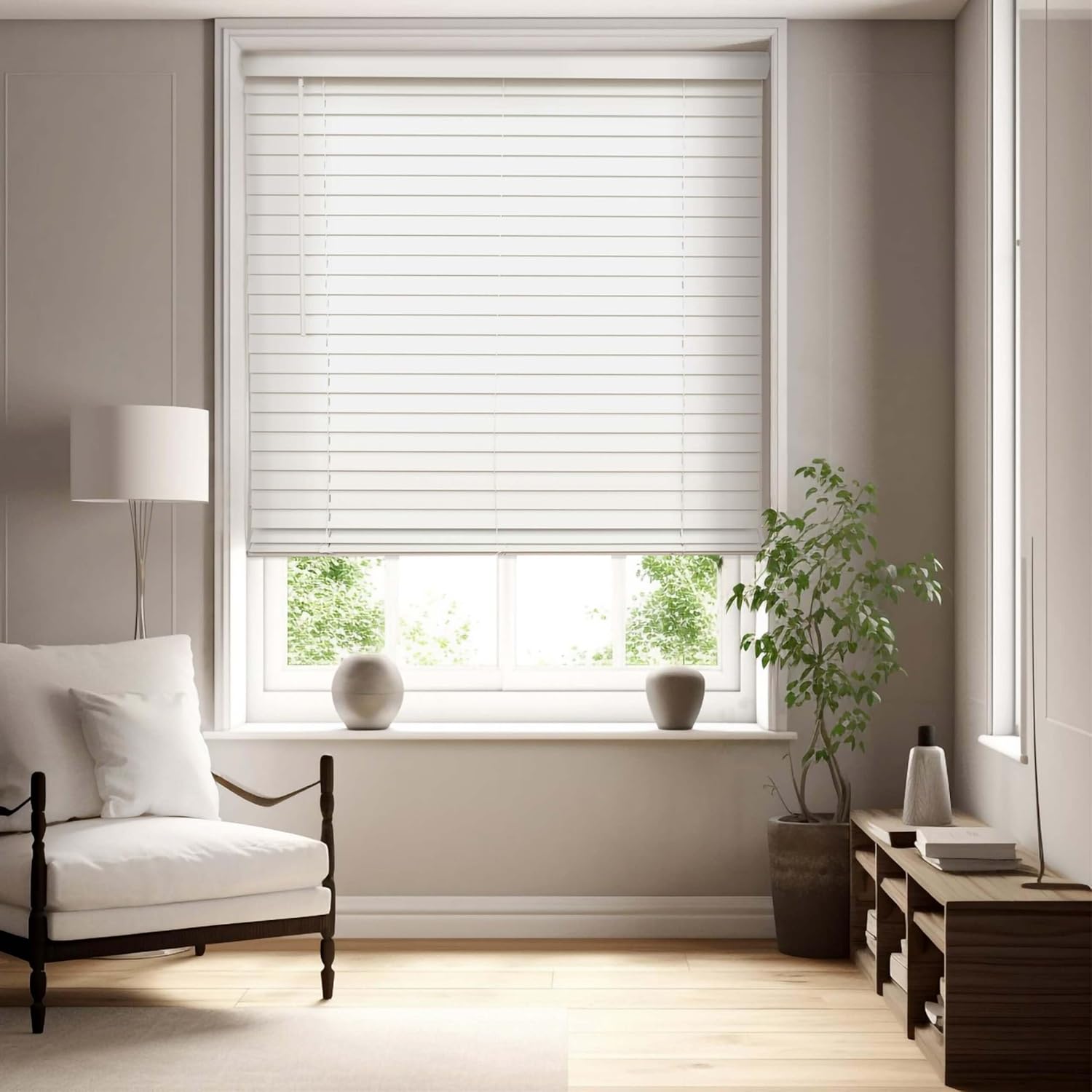 Amazon.com: SPC Cordless 2" Smooth Faux Wood Blinds, 34" W x 72" H ...