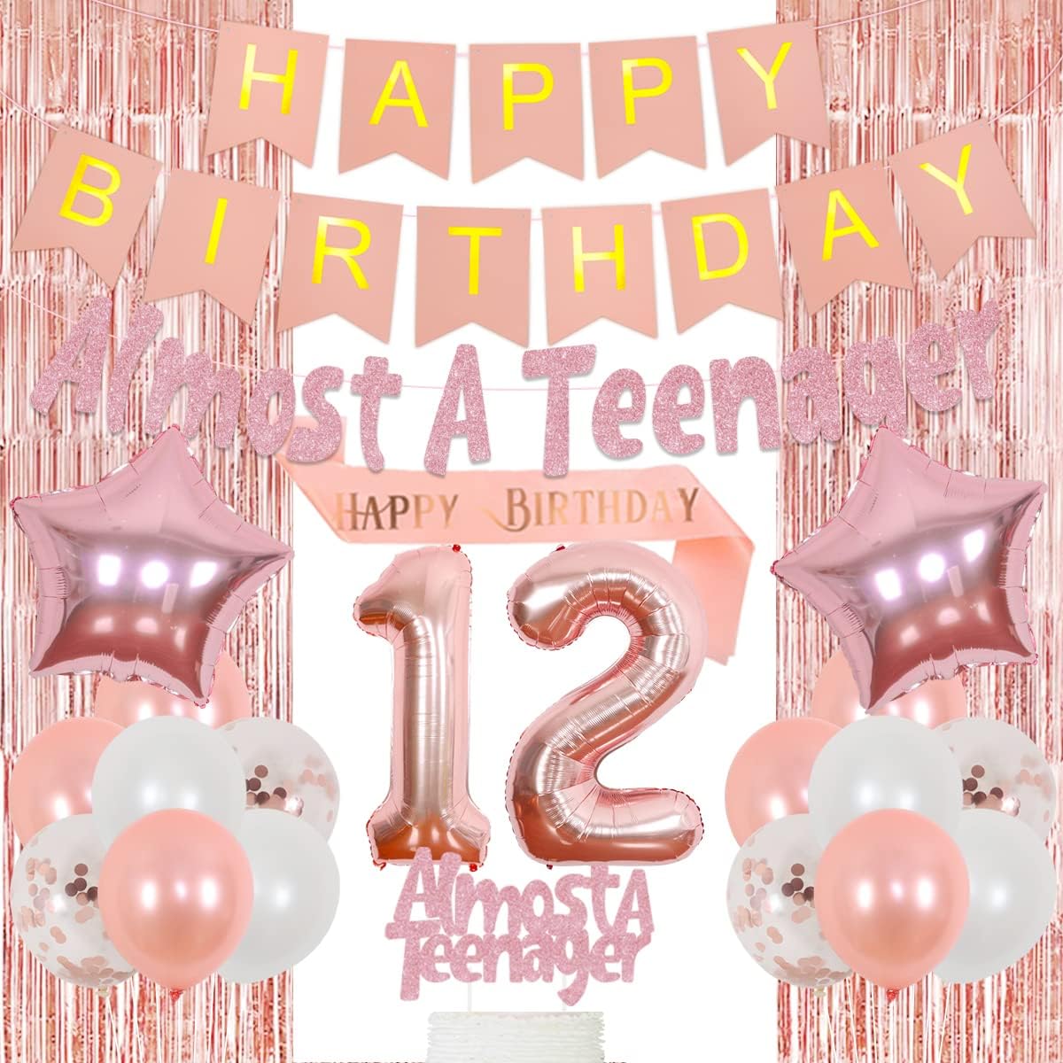 Amazon.com: 12th Birthday Decorations Rose Gold for Girls Women, Sweet ...