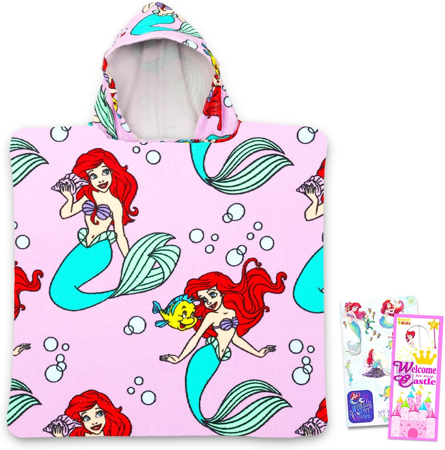 Amazon.com: Disney The Little Mermaid Hooded Towel Set for Kids Girls ...