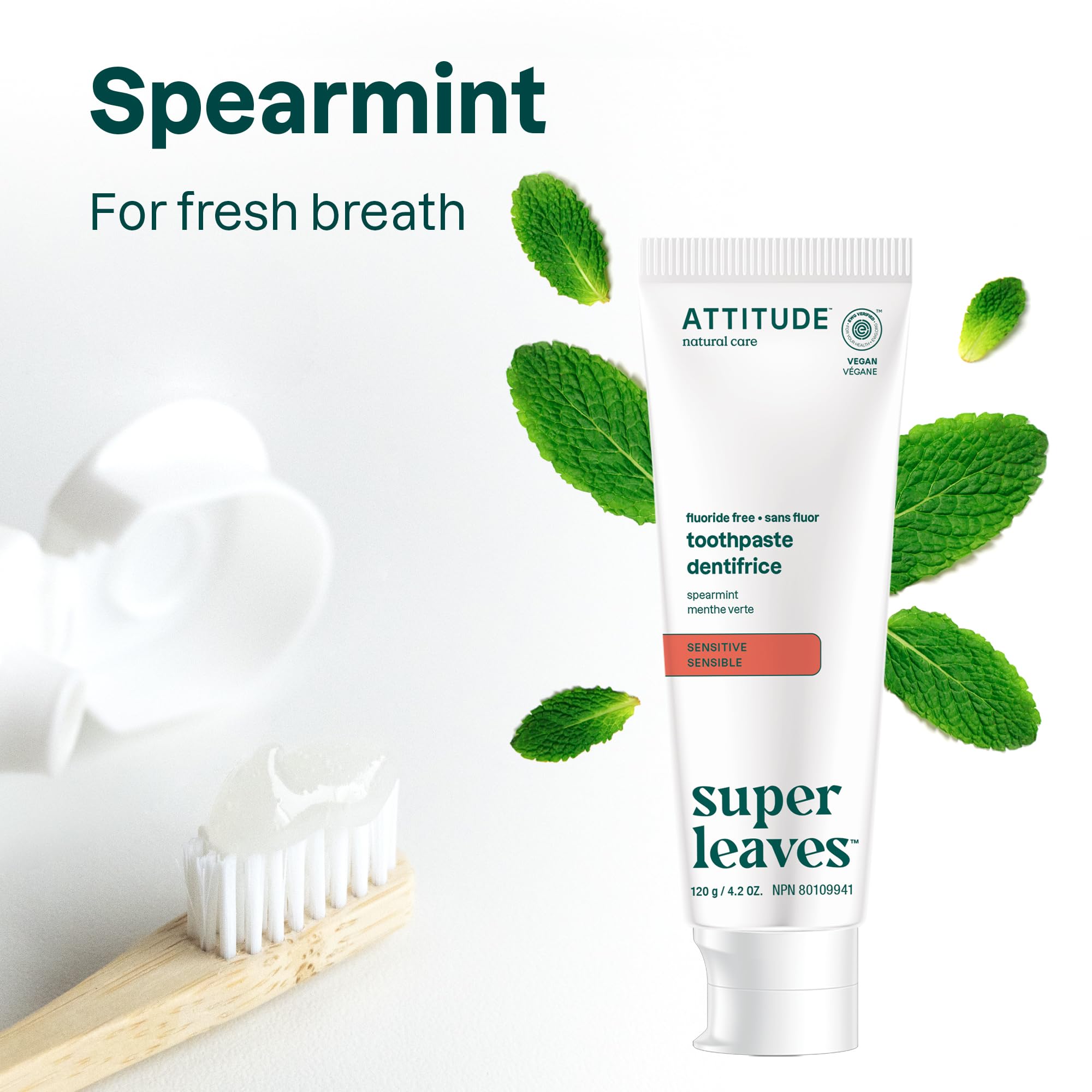 Snapklik.com : Attitude Fluoride-Free Sensitive Toothpaste, Spearmint ...