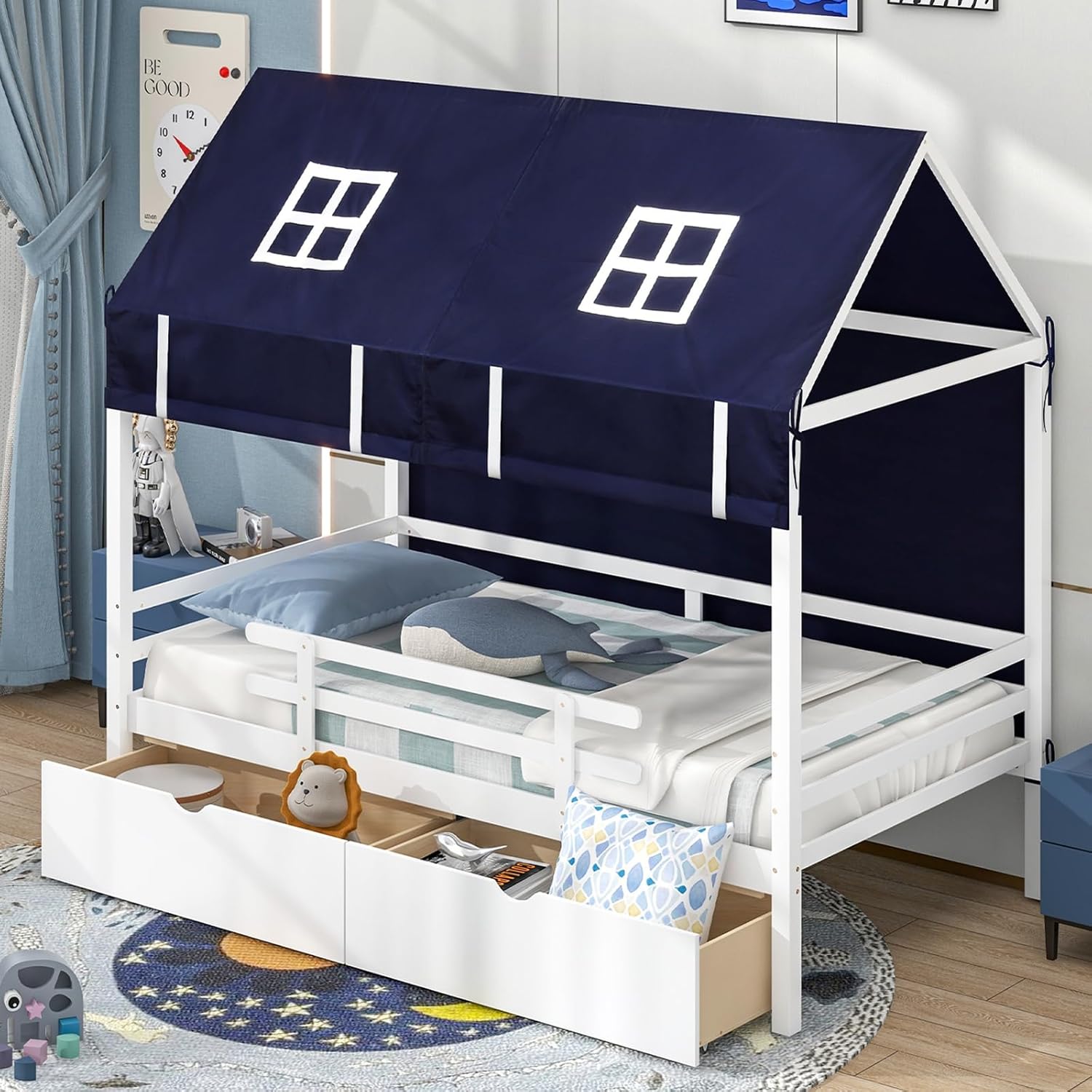 Amazon.com: Giantex Twin House Bed with Tent, Wood Kids Daybed Frame ...