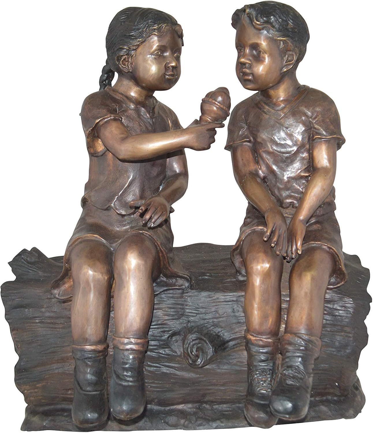Amazon.com: Nifao Boy and Girl Enjoying an Ice-Cream Bronze Statue ...