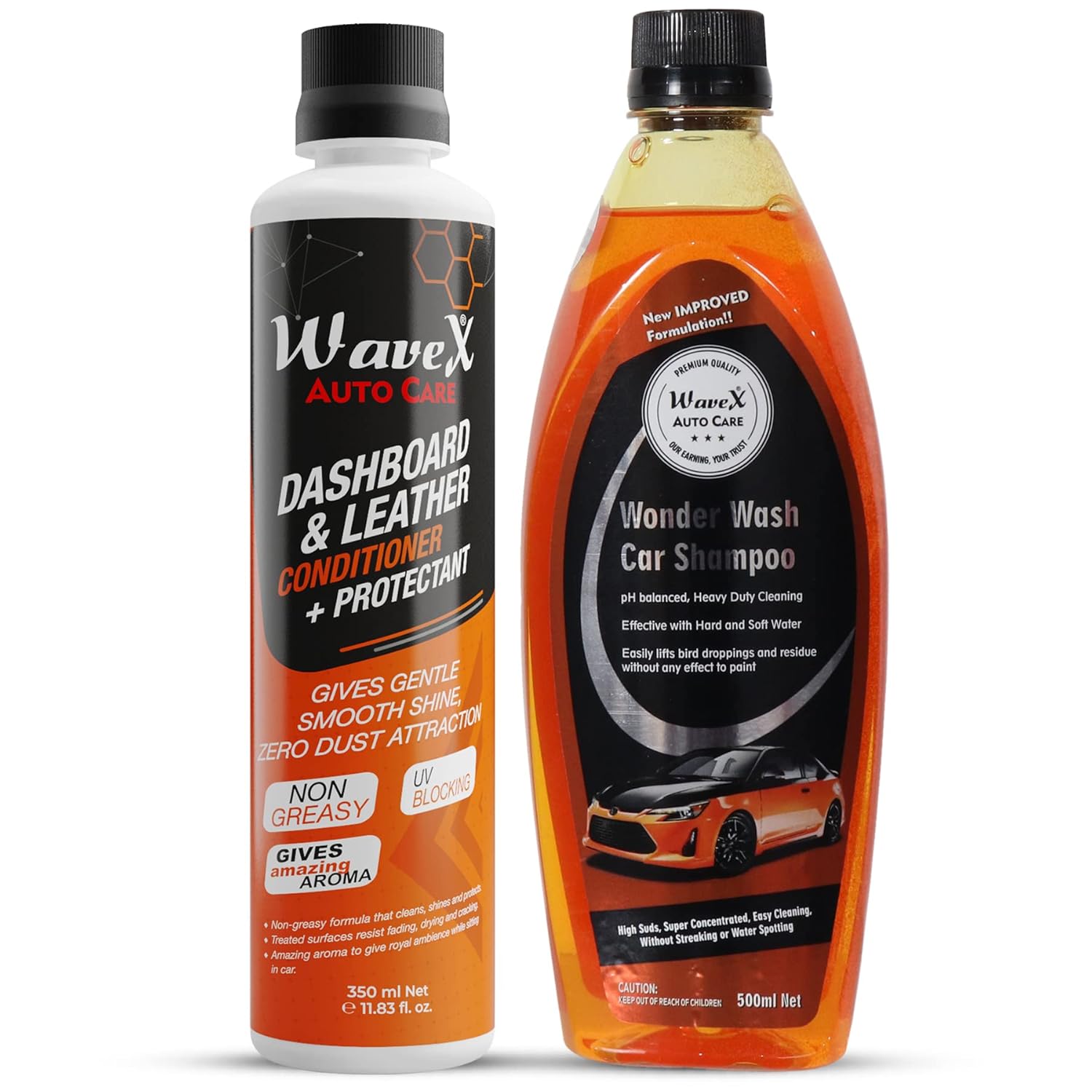 Wavex Wonder Wash Car Shampoo 500ml + Wavex Dashboard and Leather ...