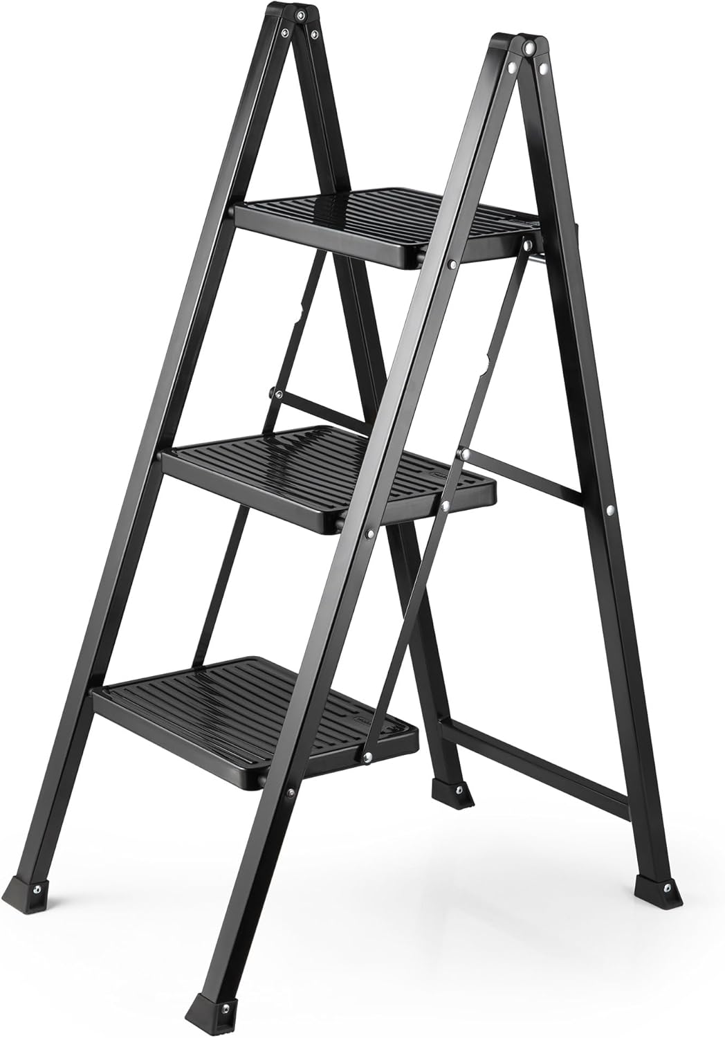 VonHaus Slim 3 Step Ladder with Anti Slip Steps and Feet - Black ...