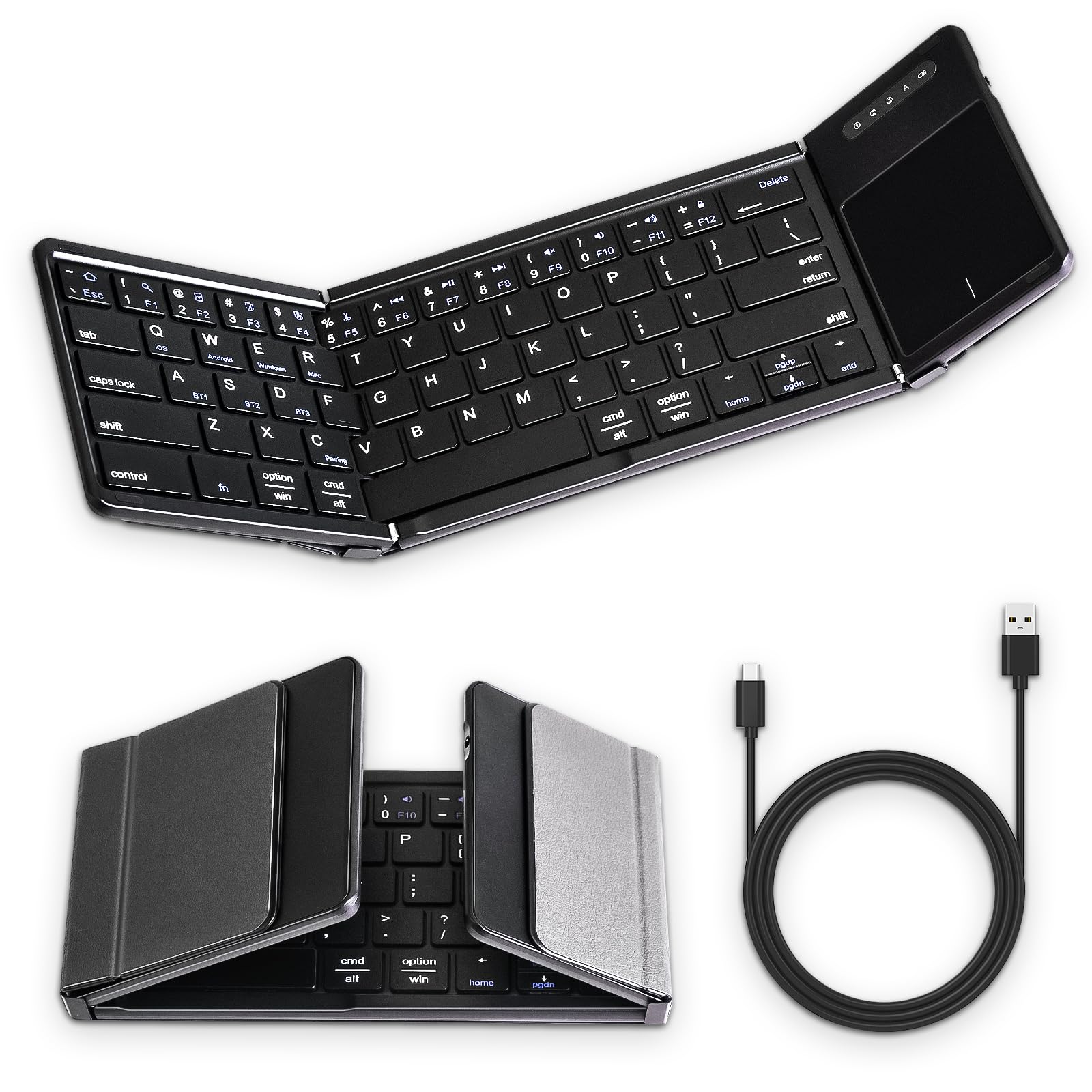 Amazon.com: FOLLOWM Foldable Bluetooth Keyboard with Touchpad, Wireless ...
