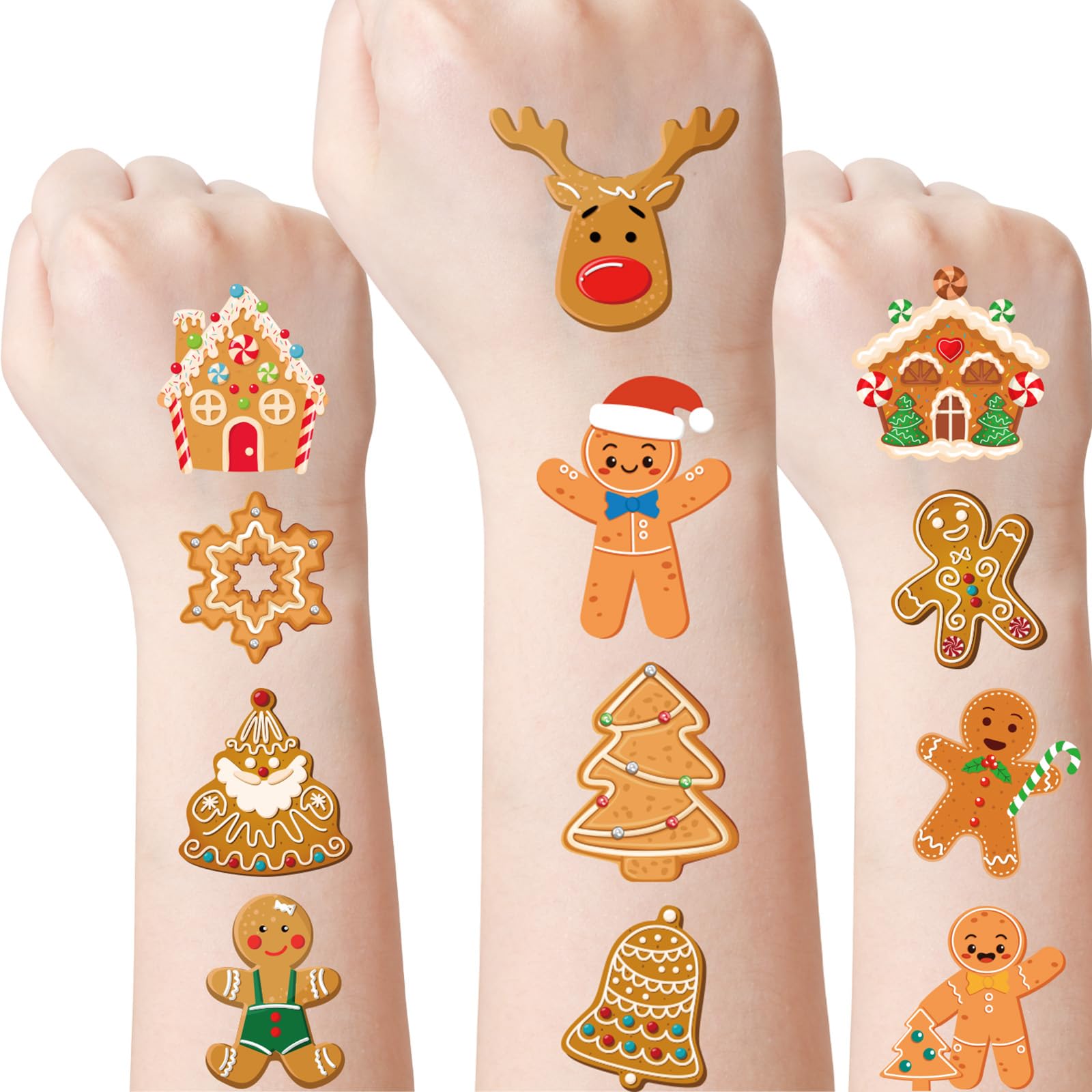 Amazon.com : Merry Christmas Gingerbread Temporary Tattoos - 8 Sheets ...