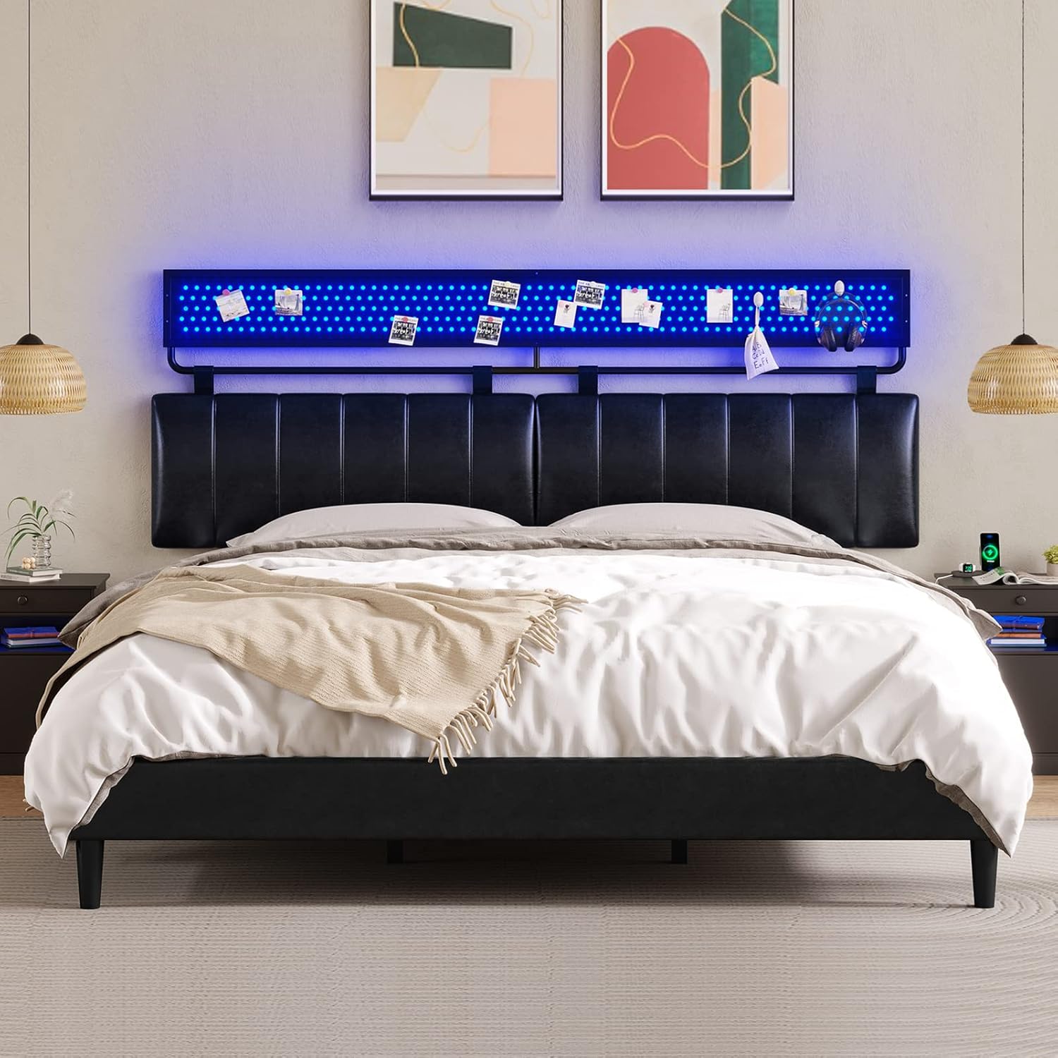 Amazon.com: Hasuit King Size Smart LED Bed Frame, Upholstered Platform ...