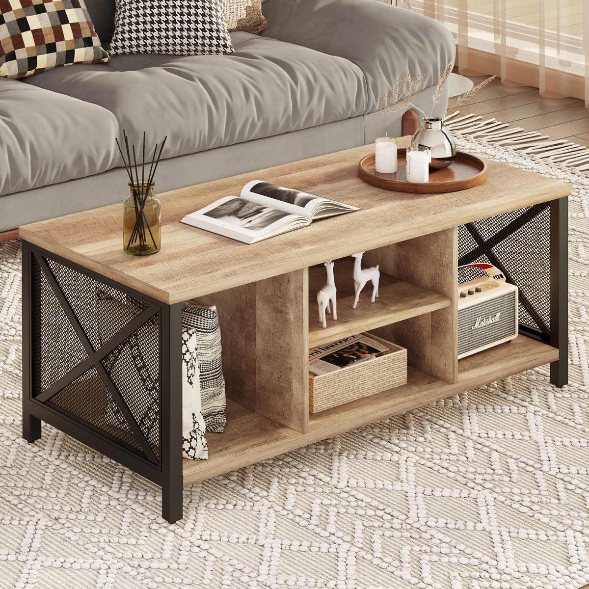 Amazon.com: AMERLIFE 47" Rustic Coffee Table, Farmhouse 2 Shelves ...