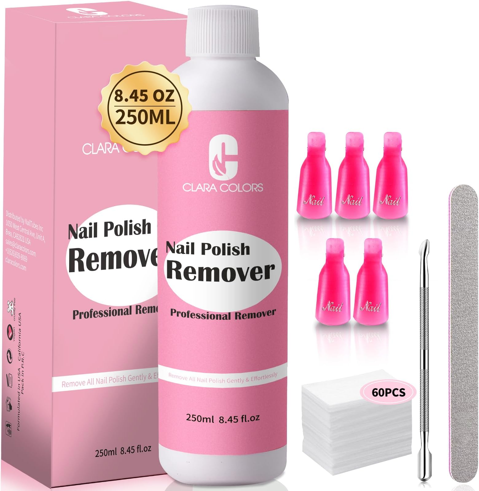 Amazon.com : Clara Colors Gel Nail Polish Remover Kit, 250ML ...